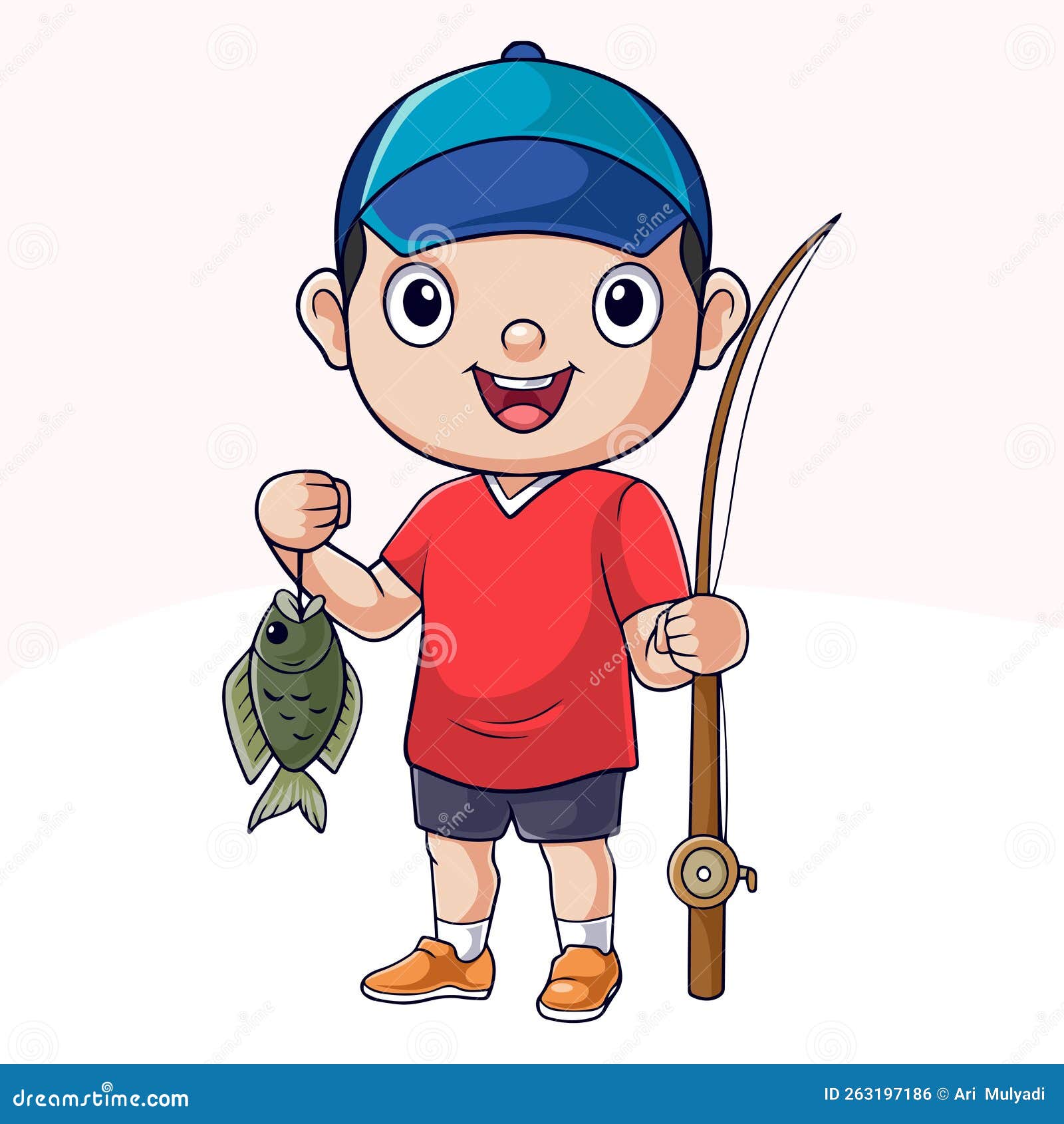 Cartoon Little Boy Catching Fish Stock Vector - Illustration of ...
