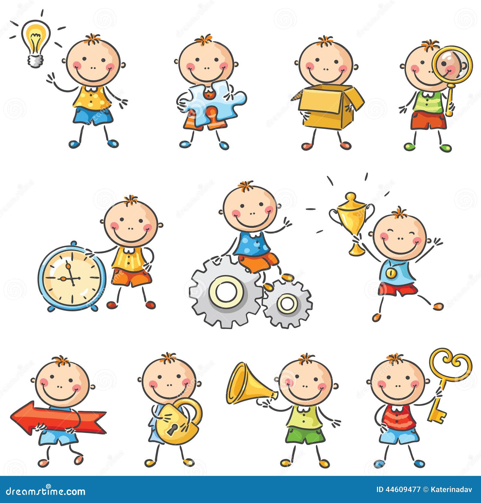 Cartoon Little Boy with Different Objects Stock Vector - Illustration ...