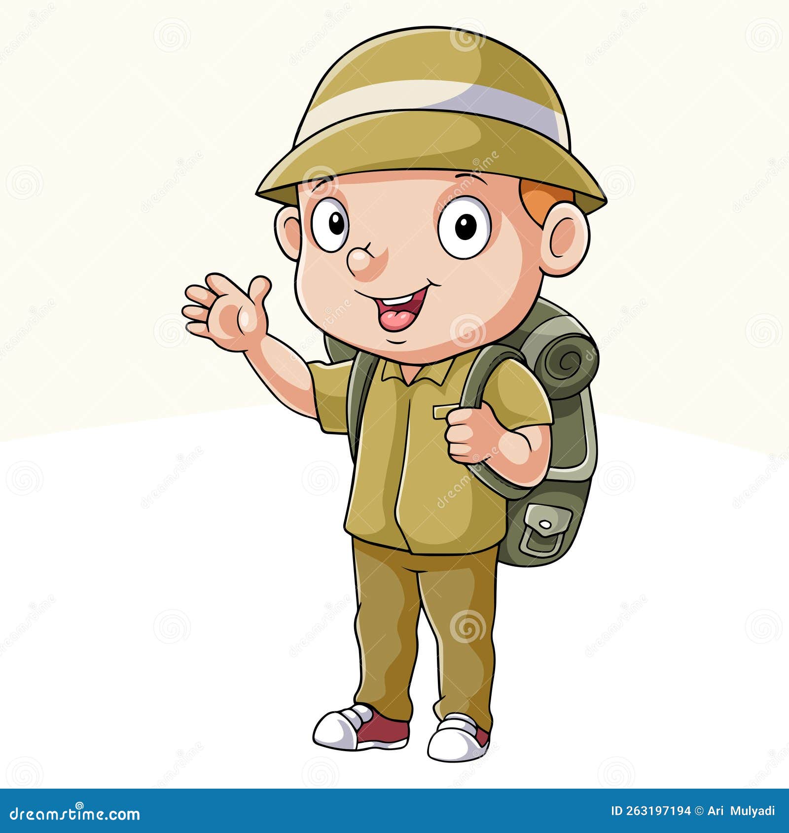 Cartoon Little Boy Explorer with Backpack Stock Vector - Illustration ...