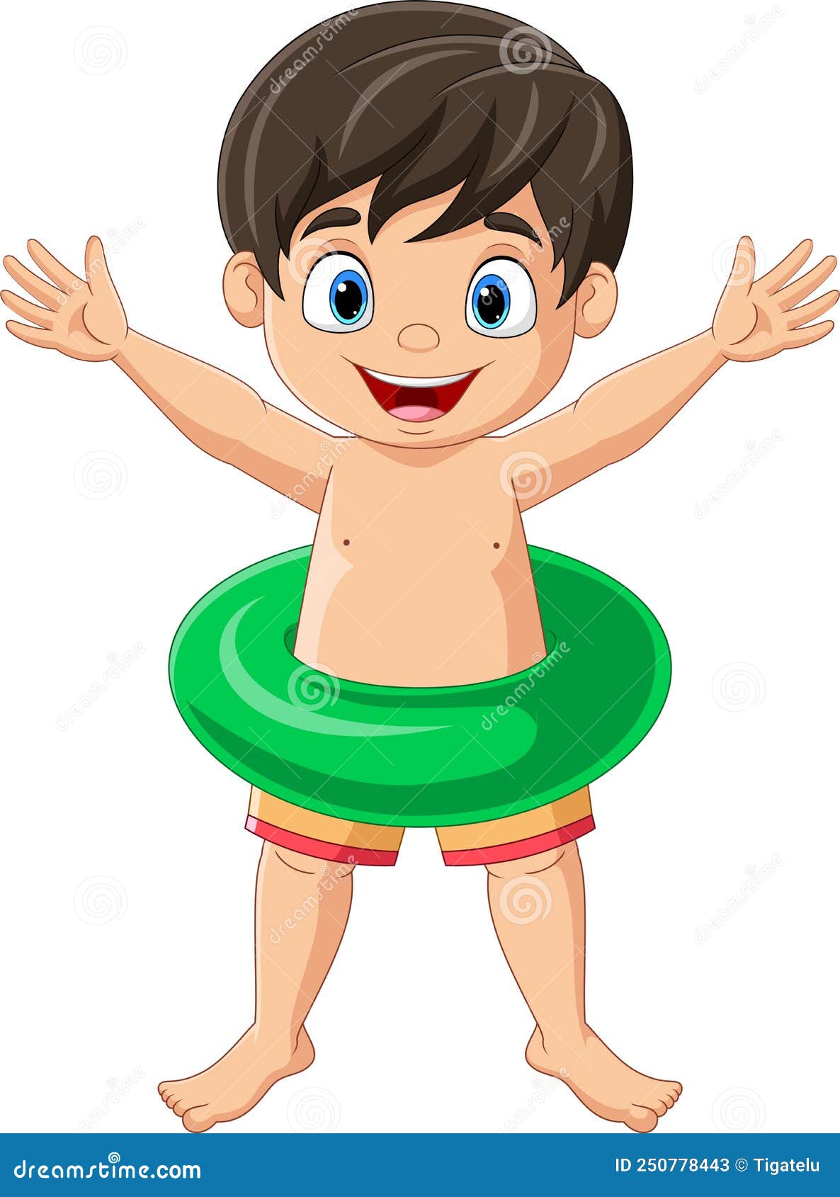 Cartoon Little Boy with Inflatable Ring Stock Vector - Illustration of ...