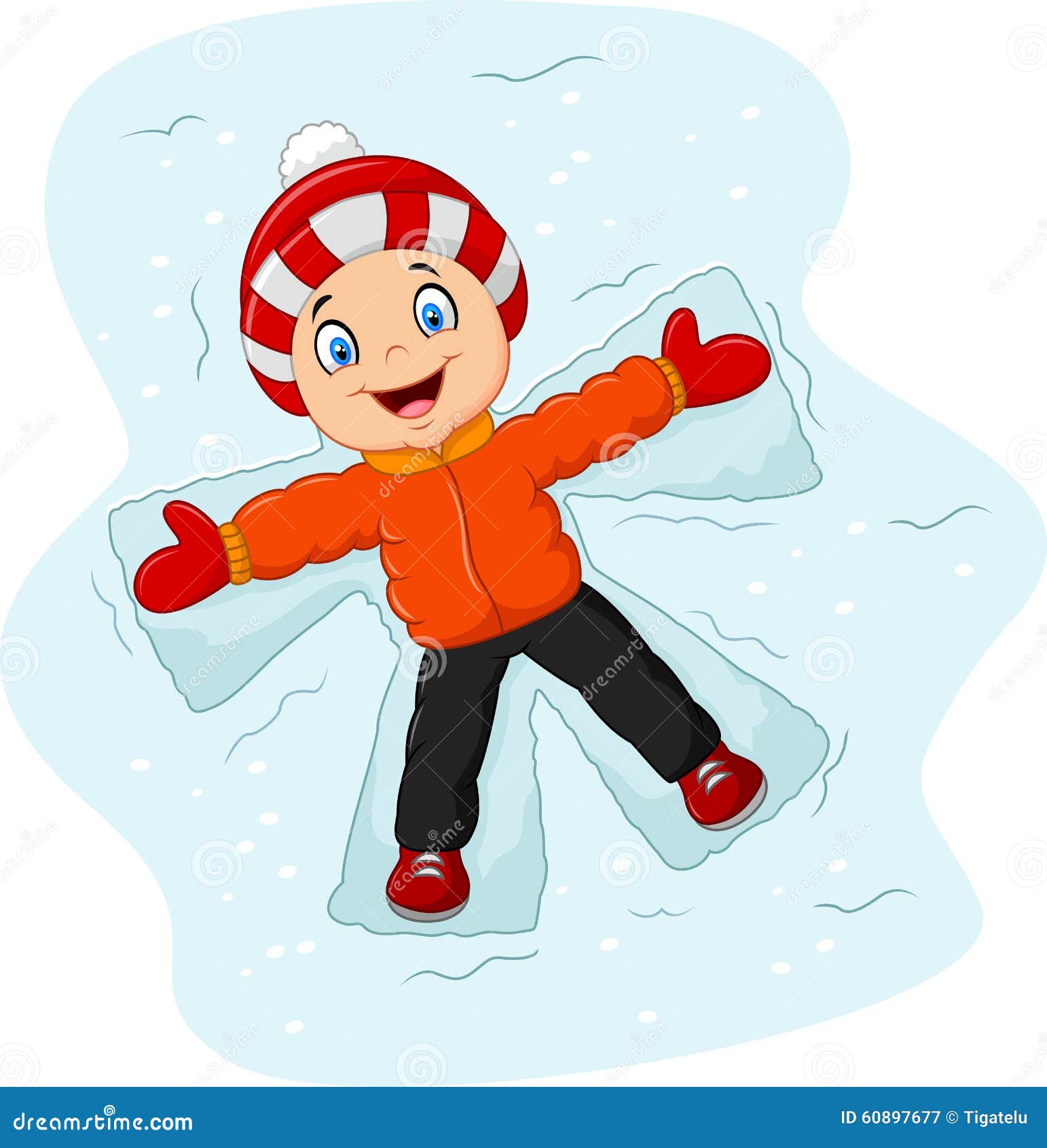 Cartoon Little Boy Lying on the Snow Stock Vector - Illustration of ...