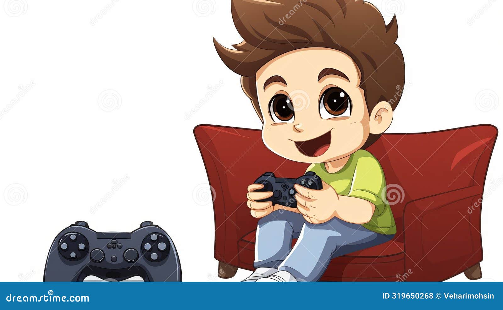 Cartoon Little Boy Playing Video Game, Vector Illustration Stock ...