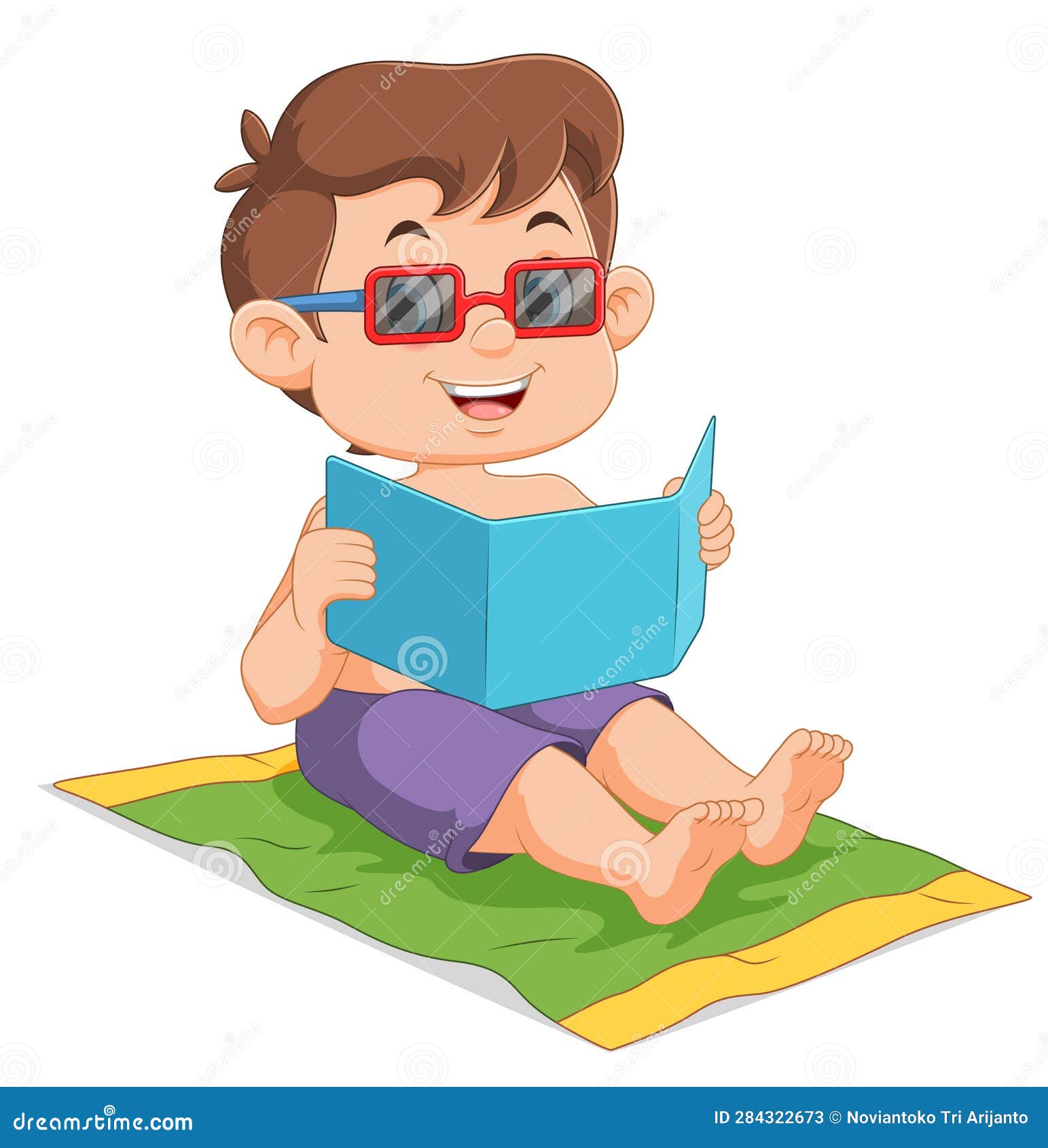 Cartoon Little Boy Relaxing and Reading Map Stock Vector - Illustration ...