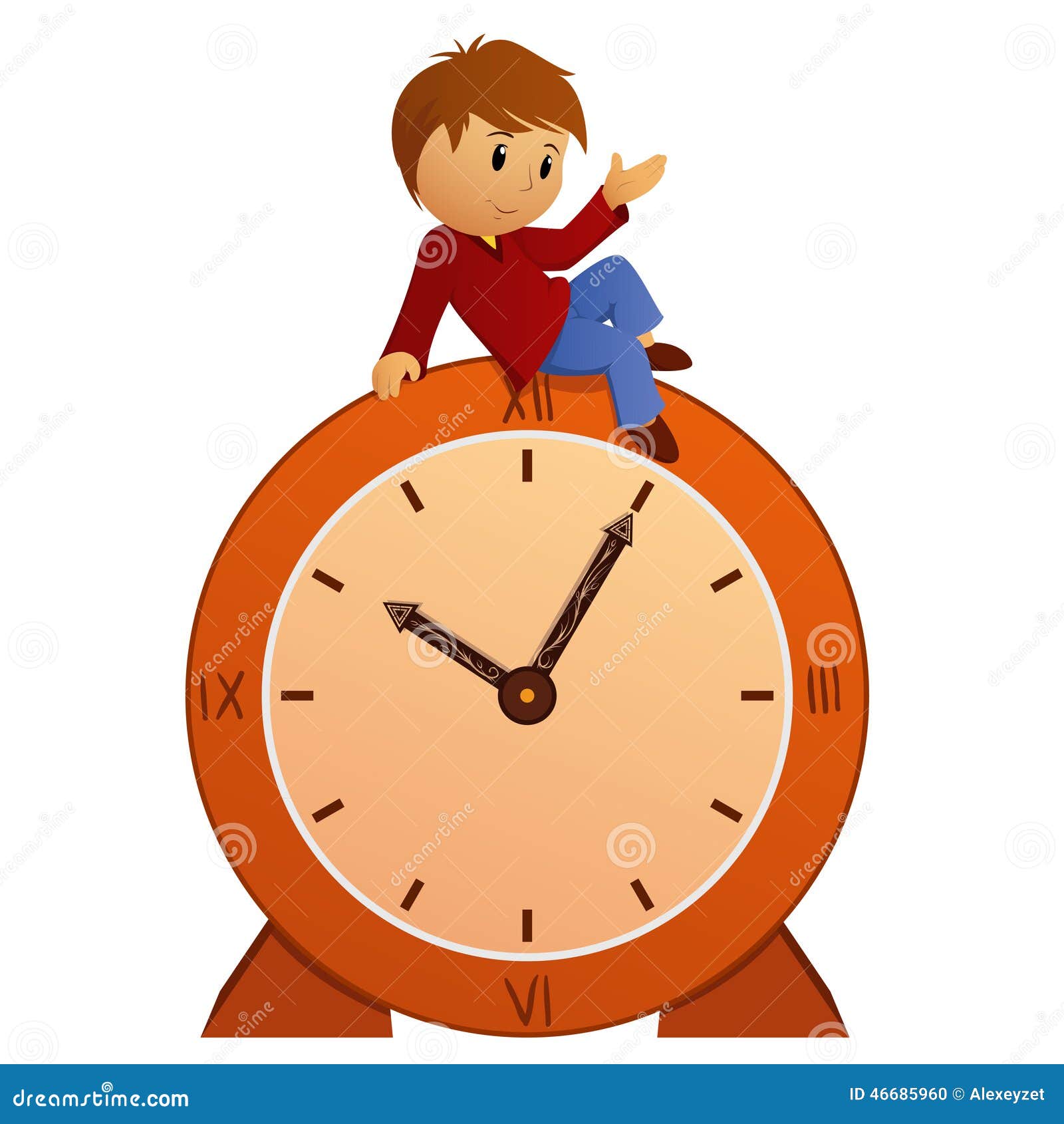 Cartoon Little Boy on Vintage Clock Stock Vector - Illustration of ...