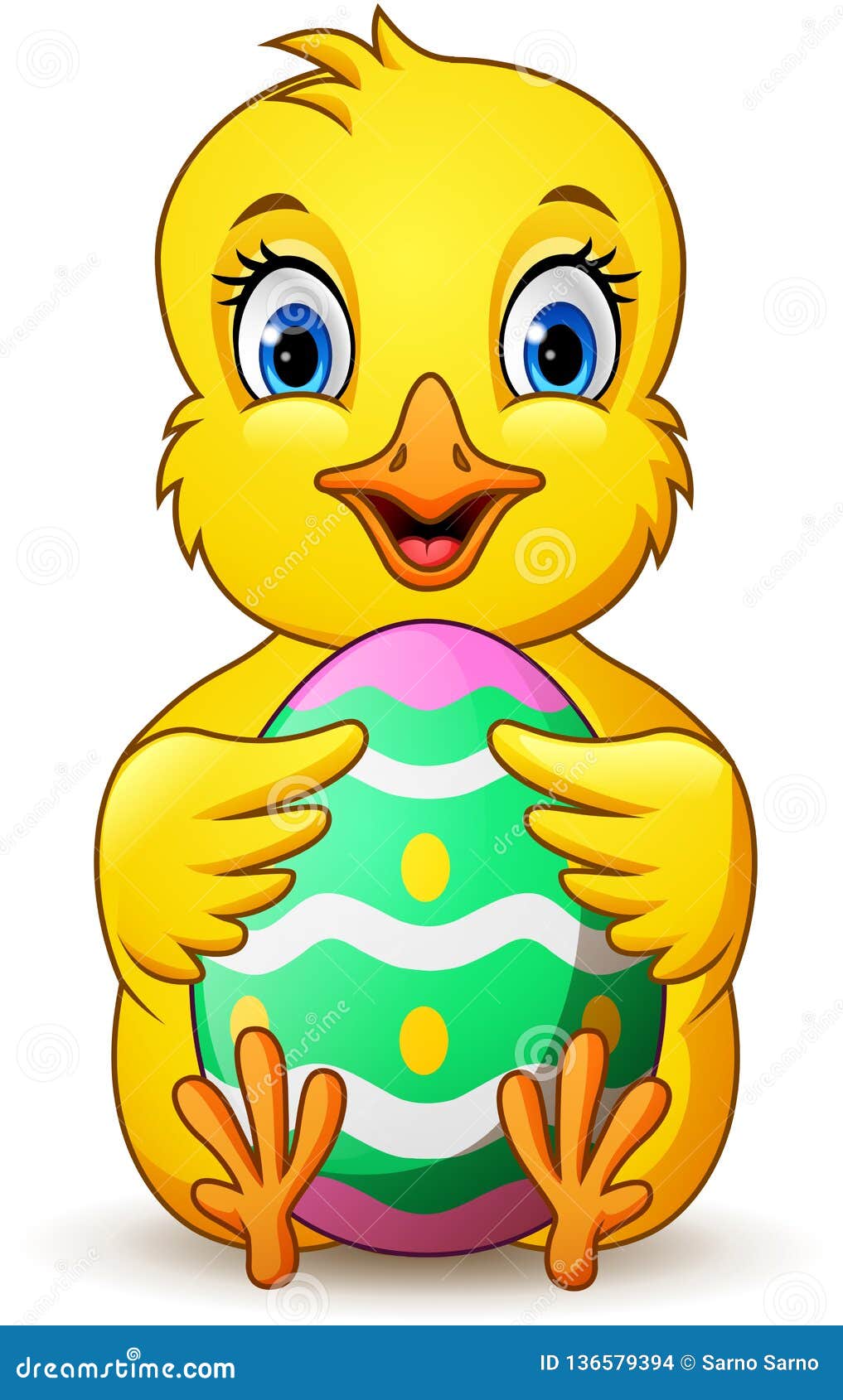 Cartoon Little Chick Holding Easter Egg Stock Vector - Illustration of ...