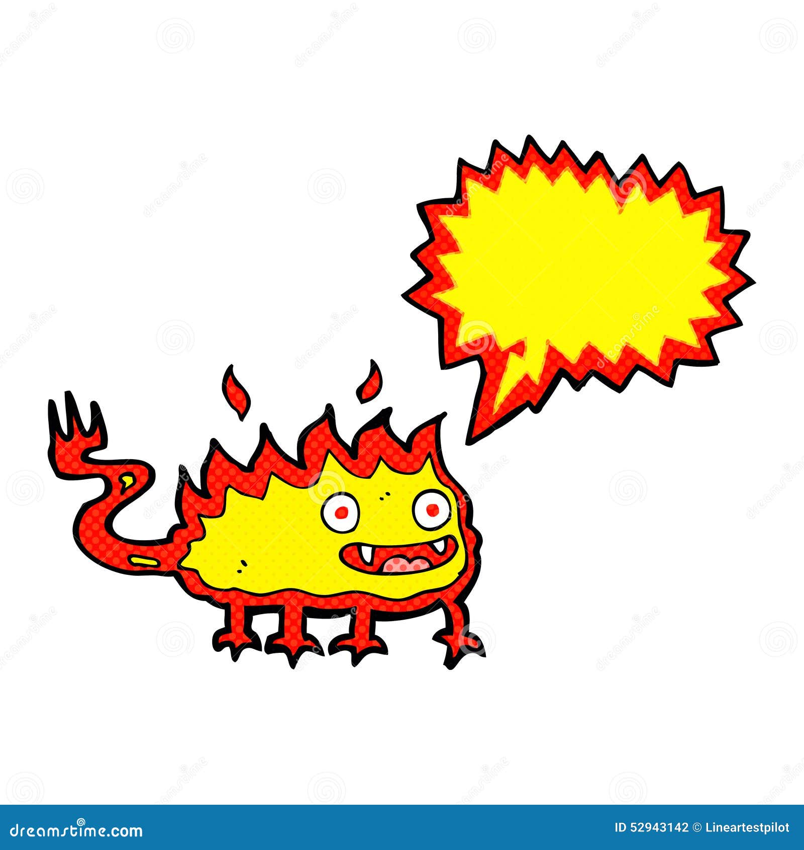 Cartoon Little Fire Demon with Speech Bubble Stock Illustration ...
