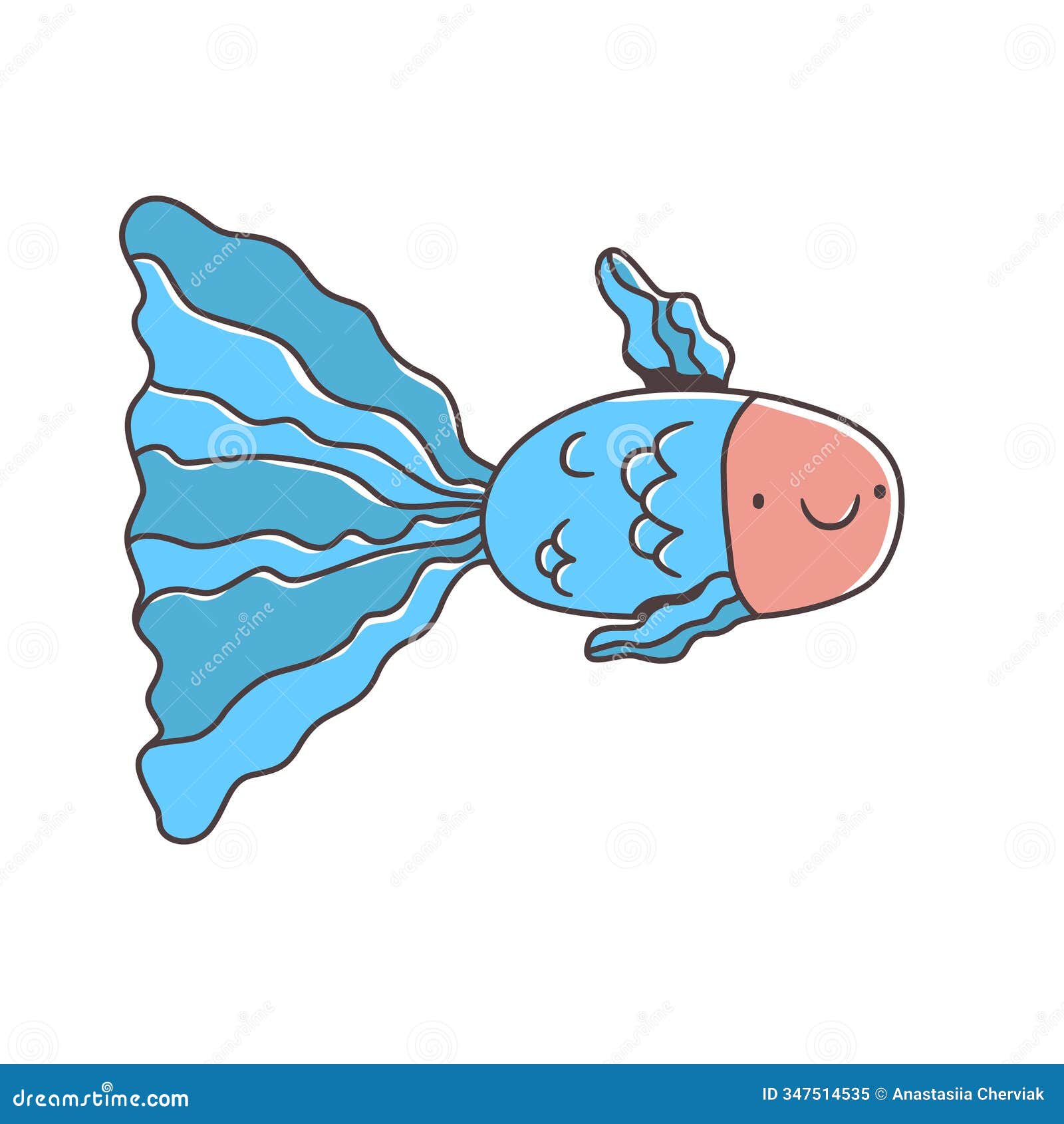 Fish Character With A Human Face And A Hat. Watercolor And Ink ...