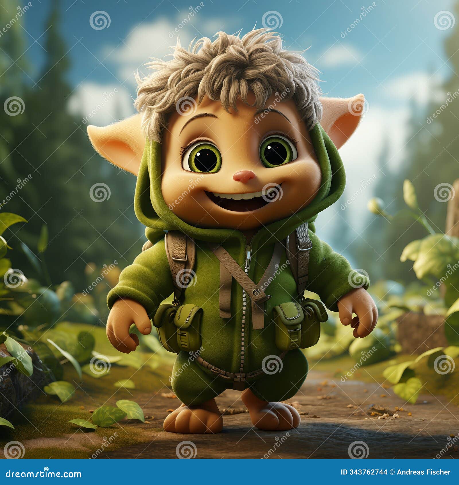 Cartoon Little Funny Pixie on Abstract Background. Stock Photo - Image ...