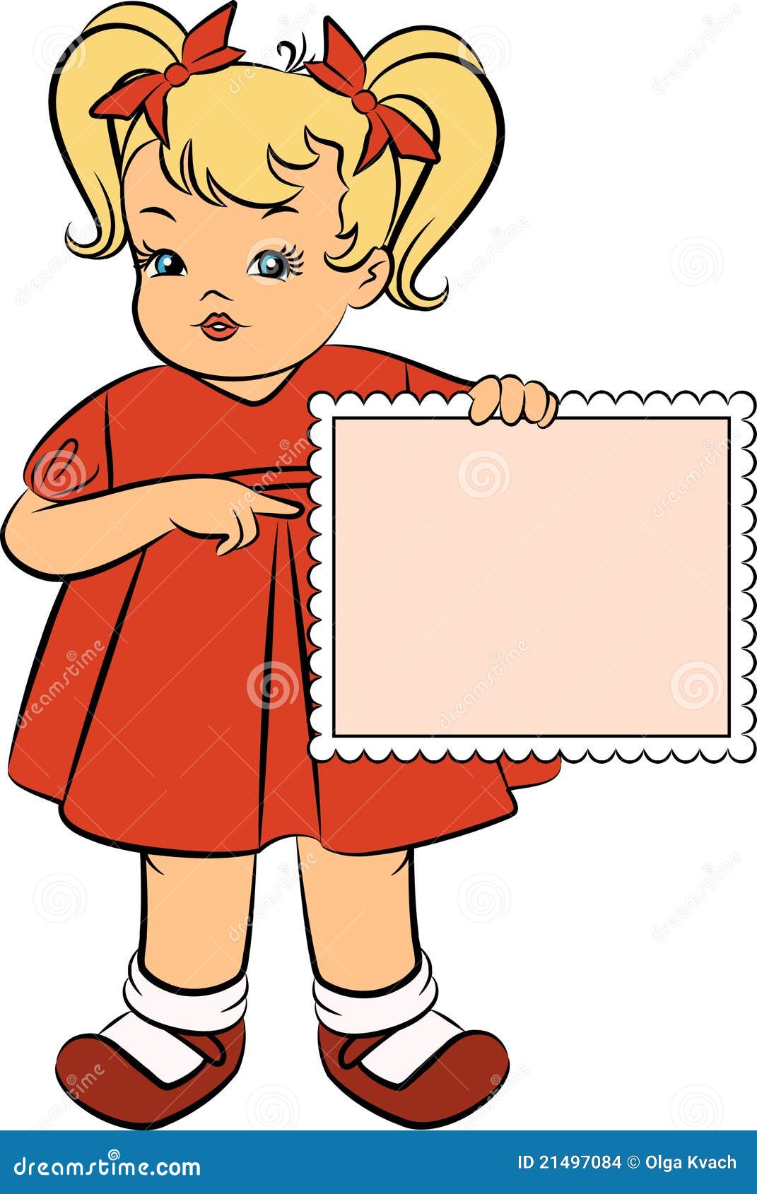 Cartoon Little Girl with Banner Stock Vector - Illustration of cheerful ...