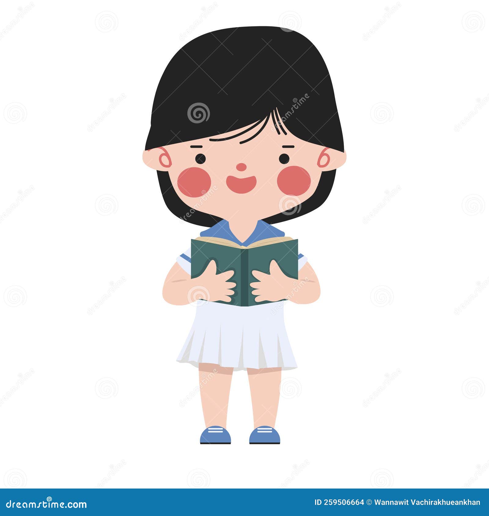 Cartoon Little Girl Reading a Book Stock Vector - Illustration of cute ...