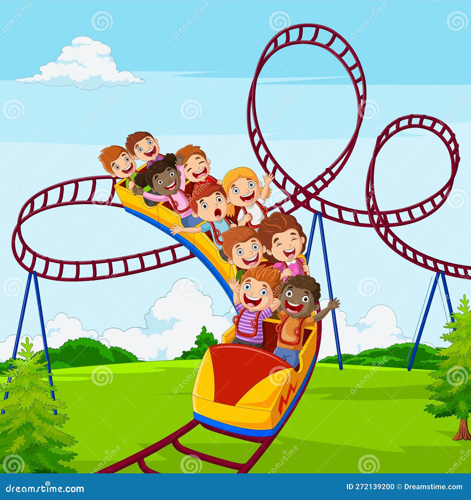 Cartoon Little Kid Play in Roller Coaster Stock Vector - Illustration of child, holiday: 272139200