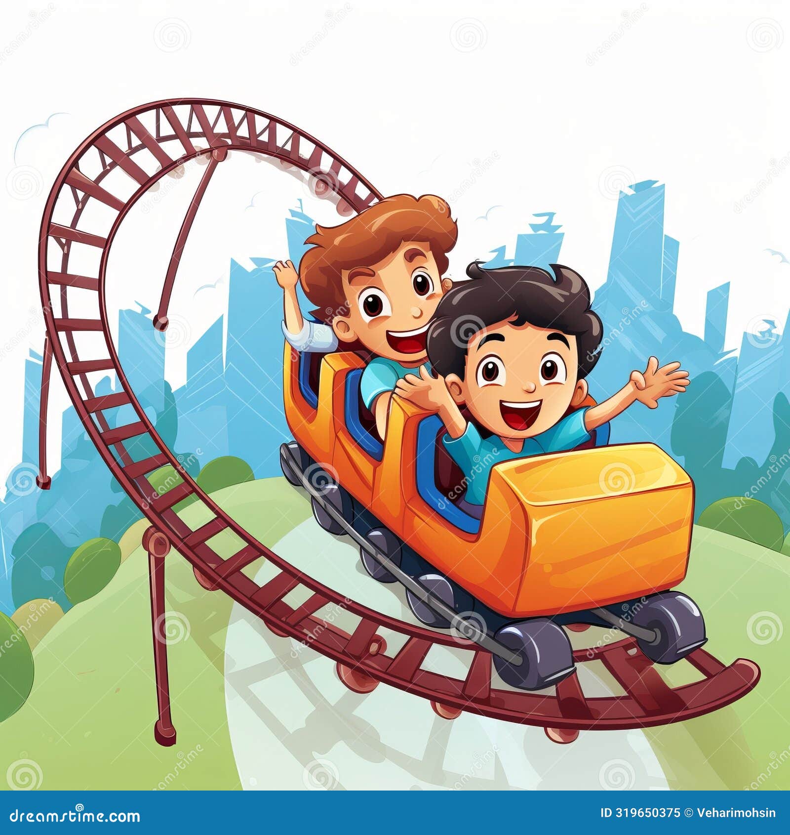 Cartoon Little Kid Play in Roller Coaster, Vector Illustration Stock ...