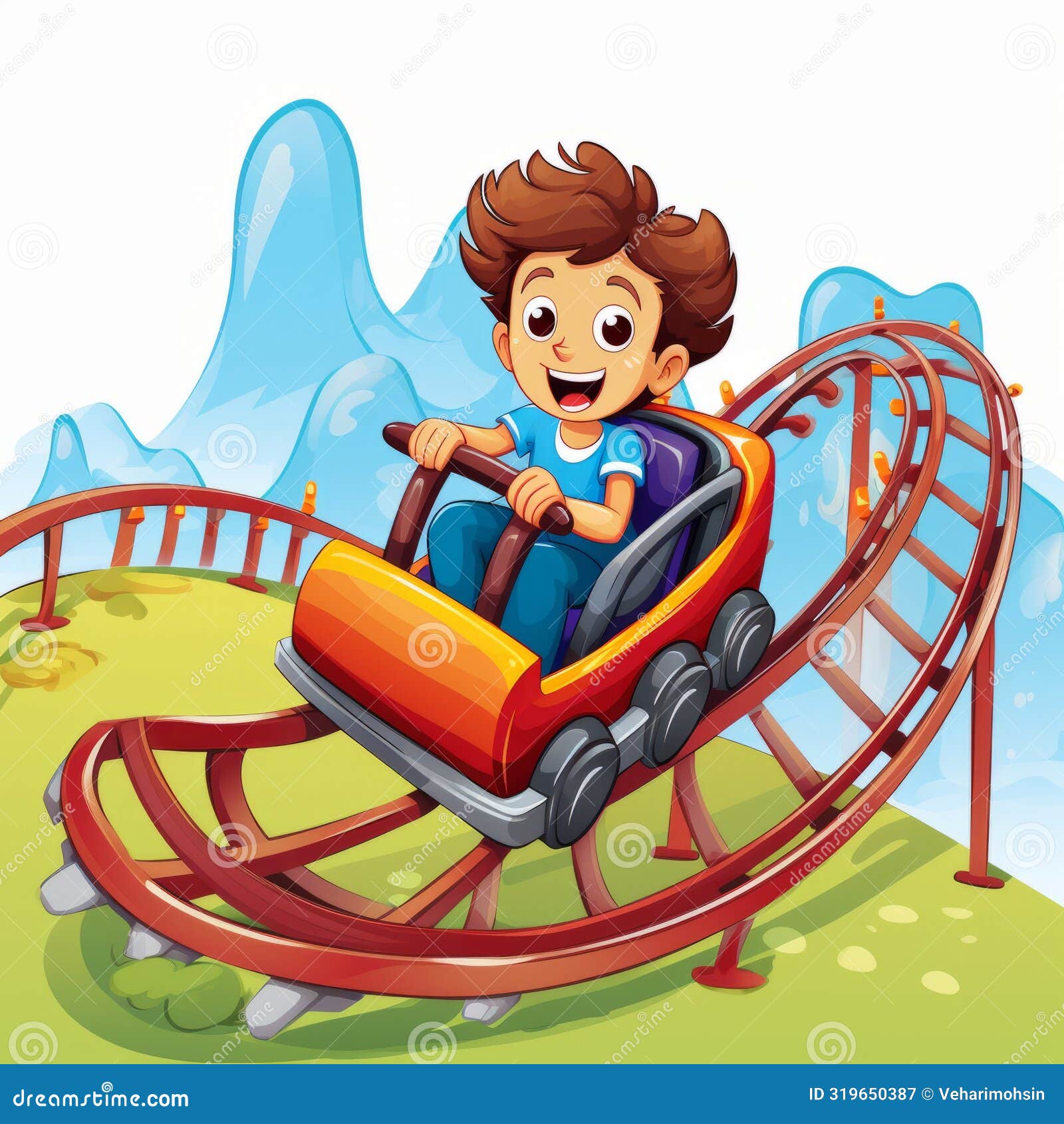 Cartoon Little Kid Play in Roller Coaster, Vector Illustration Stock ...