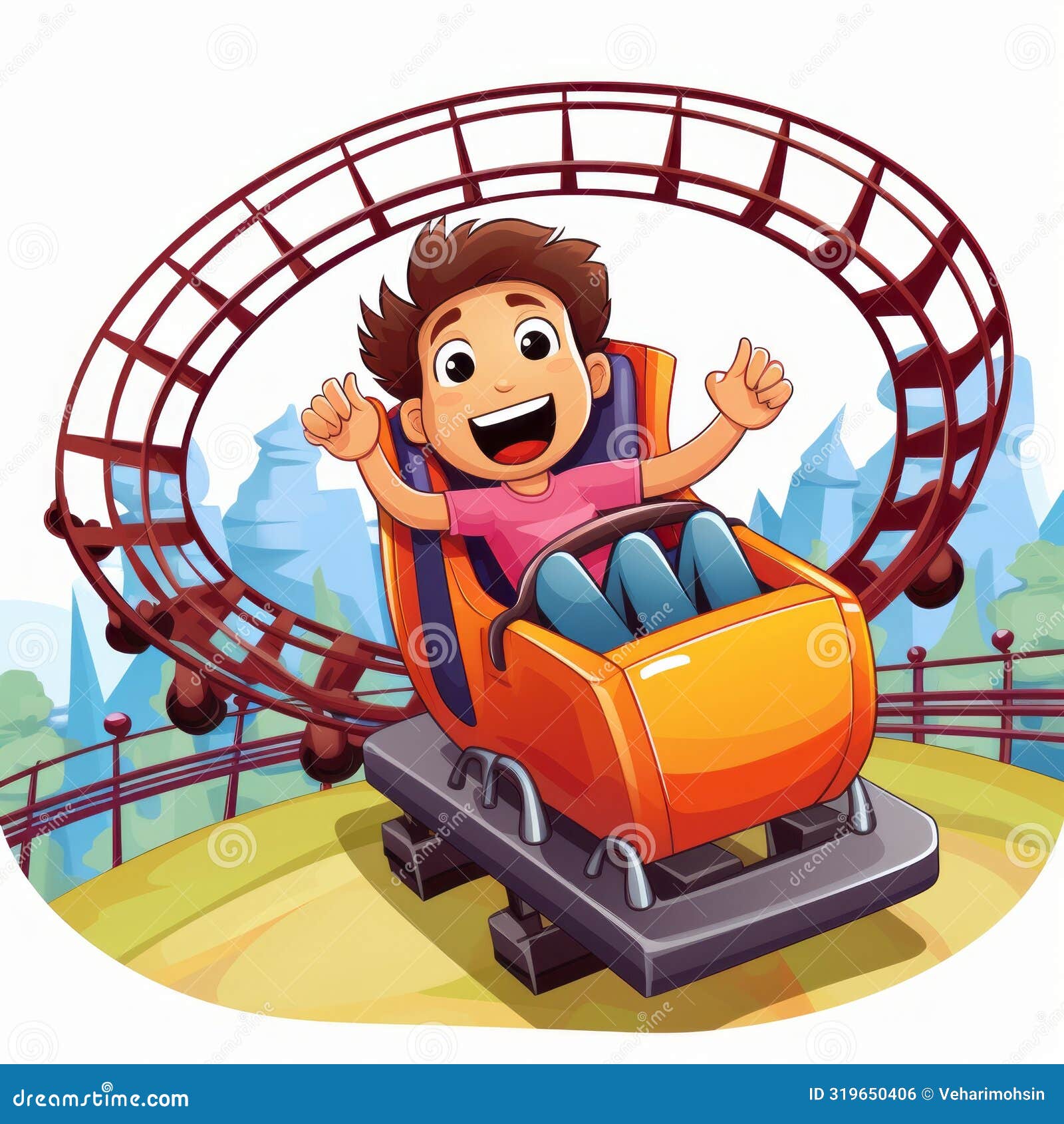 Cartoon Little Kid Play in Roller Coaster, Vector Illustration Stock ...