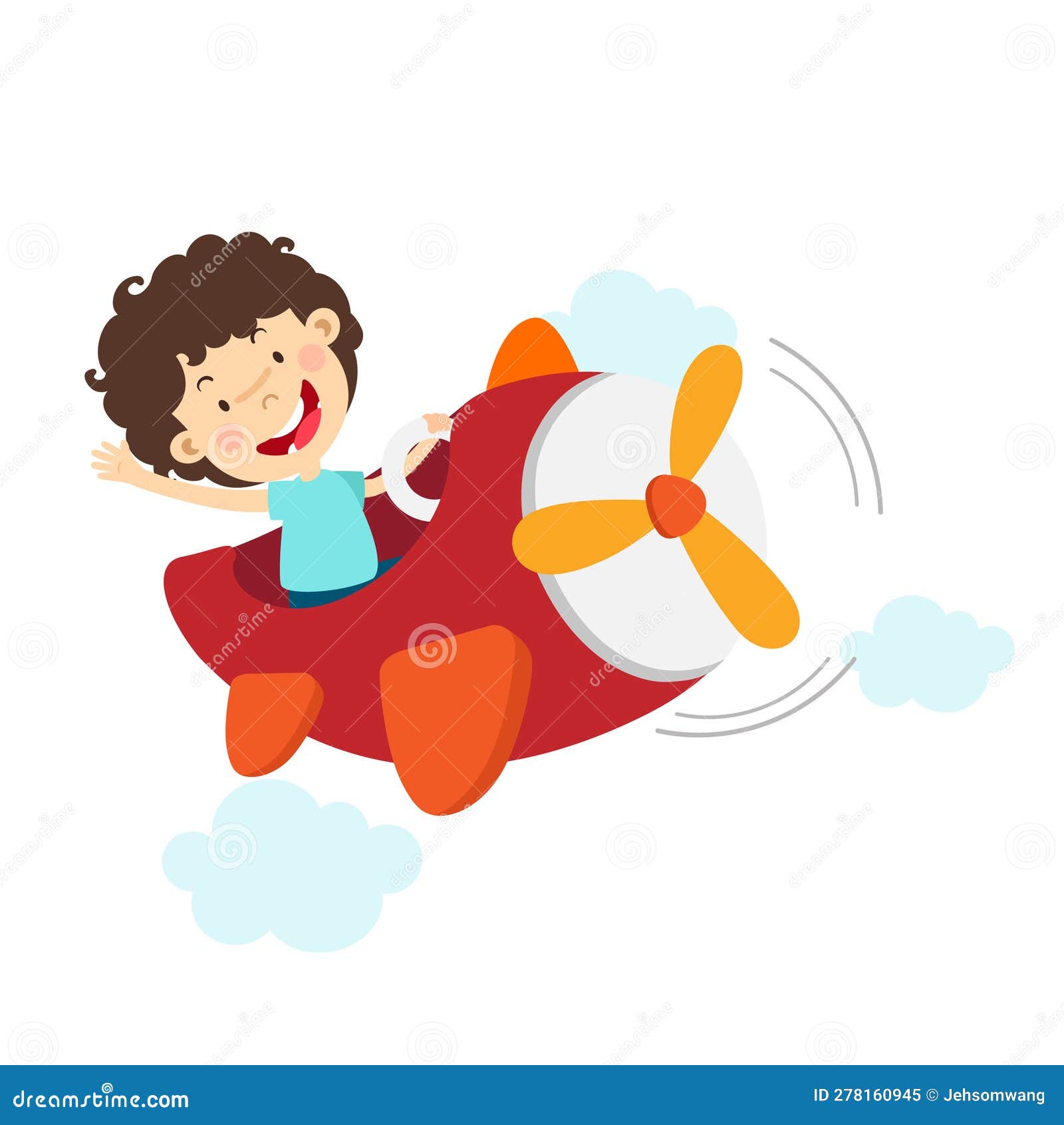 Cartoon Little Kid Riding Airplane Stock Vector - Illustration of plane ...