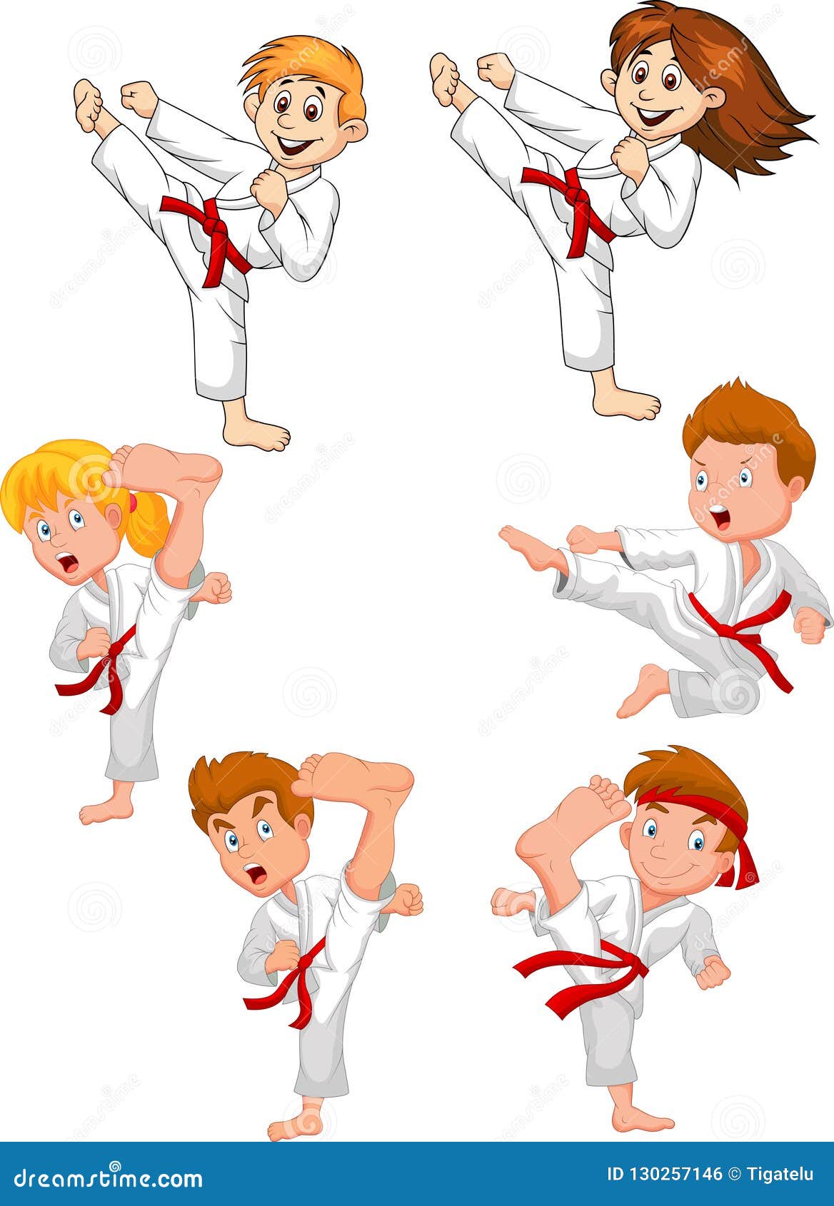 Cartoon Little Kid Training Karate Collection Stock Vector ...