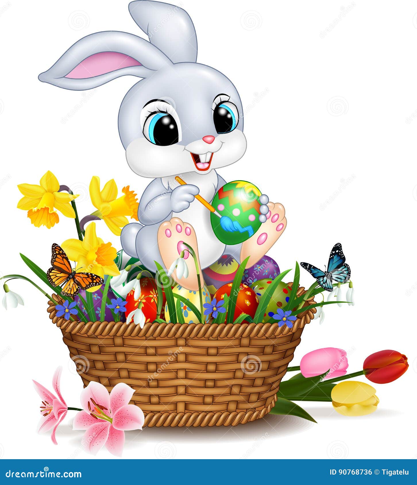 Cartoon Little Rabbit Painting an Easter Egg Stock Vector ...