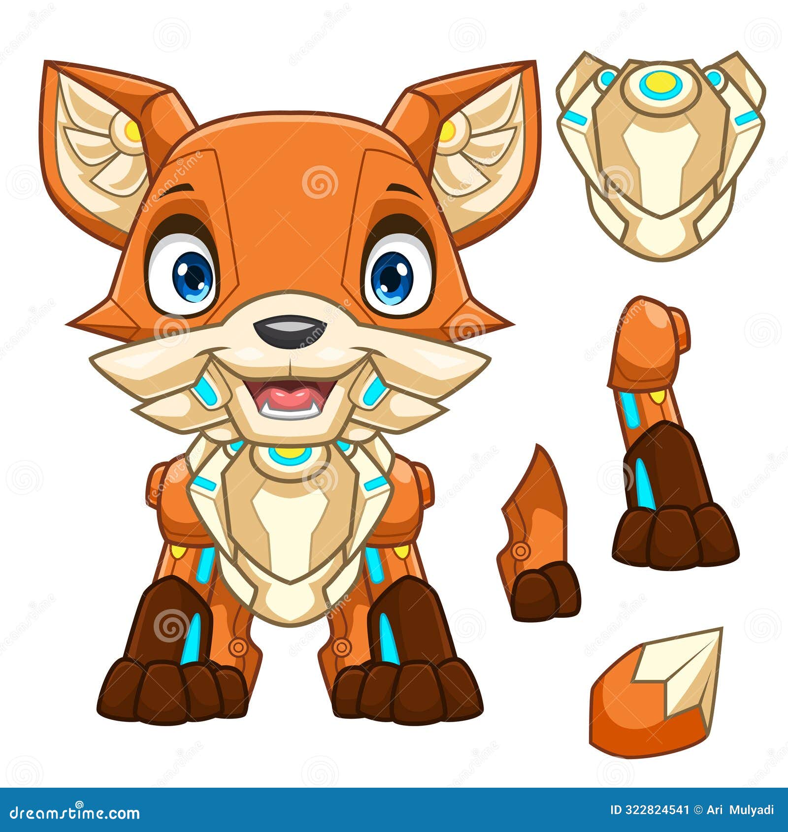 Cartoon Little Robot Fox is Sitting Stock Vector - Illustration of ...