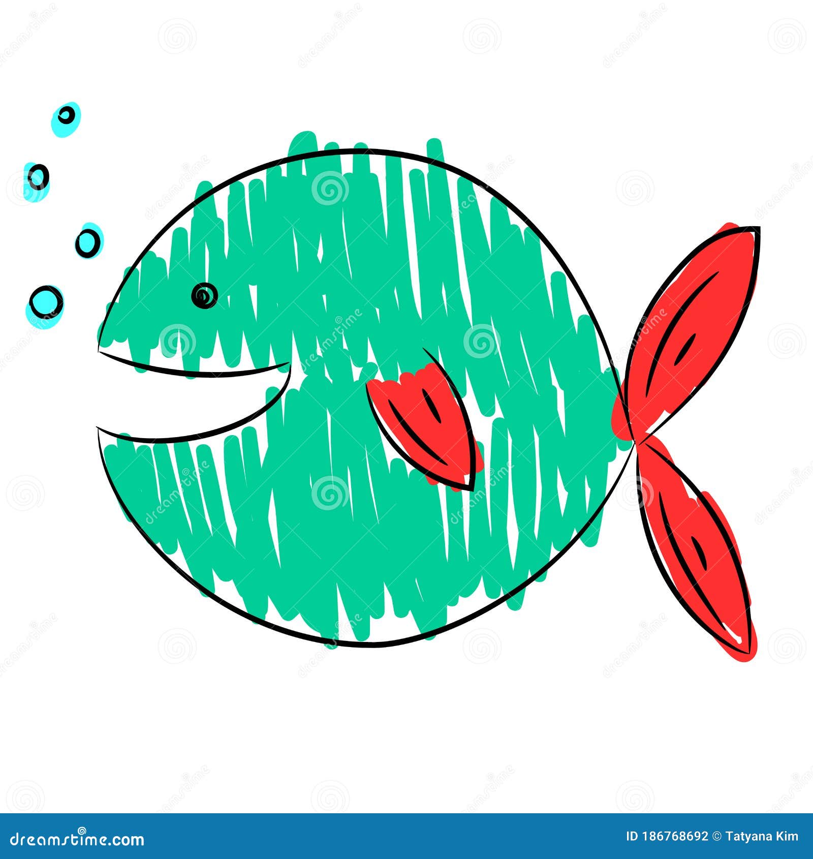 Cartoon Little Round Fish. Vector Graphics, Sketch Doodle Stock ...