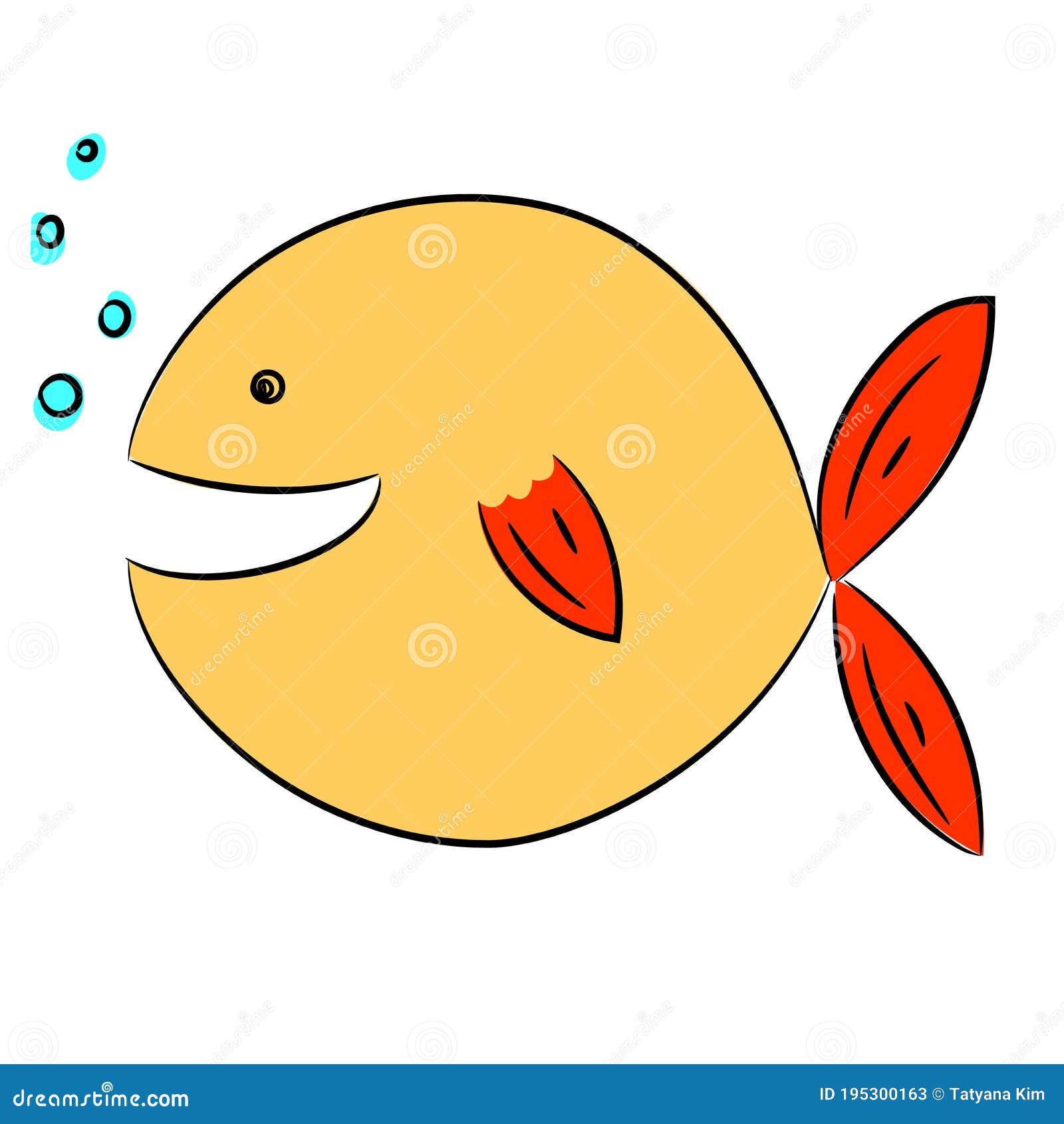 Cartoon Little Round Fish. Vector Graphics, Sketch Doodle Stock Vector ...