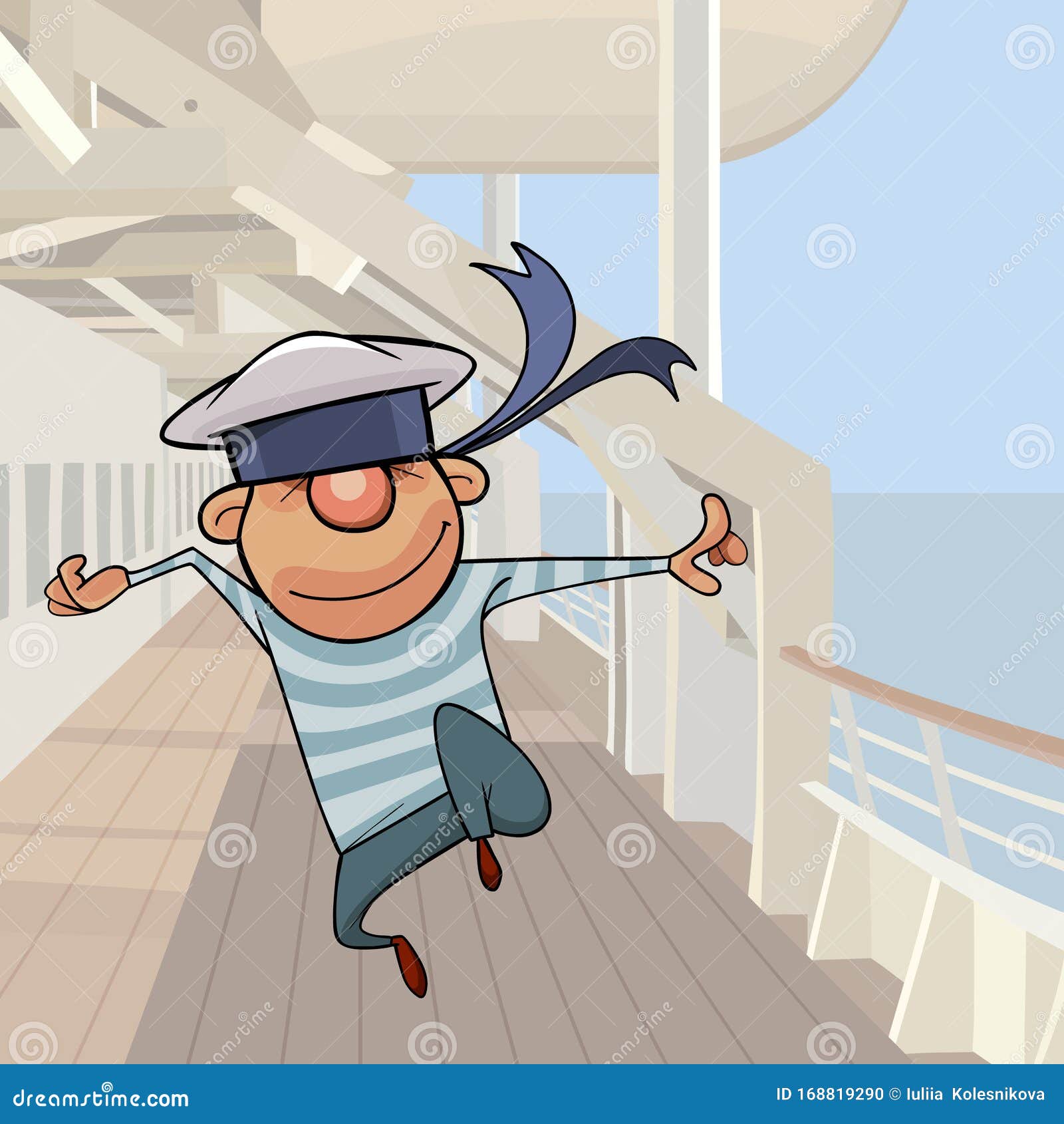 Cartoon Little Sailor Fun Jumping on Deck of Ship Stock Vector ...