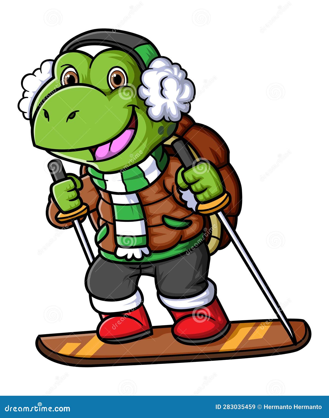 Cartoon Little Turtle Skiing Downhill Stock Vector - Illustration of ...