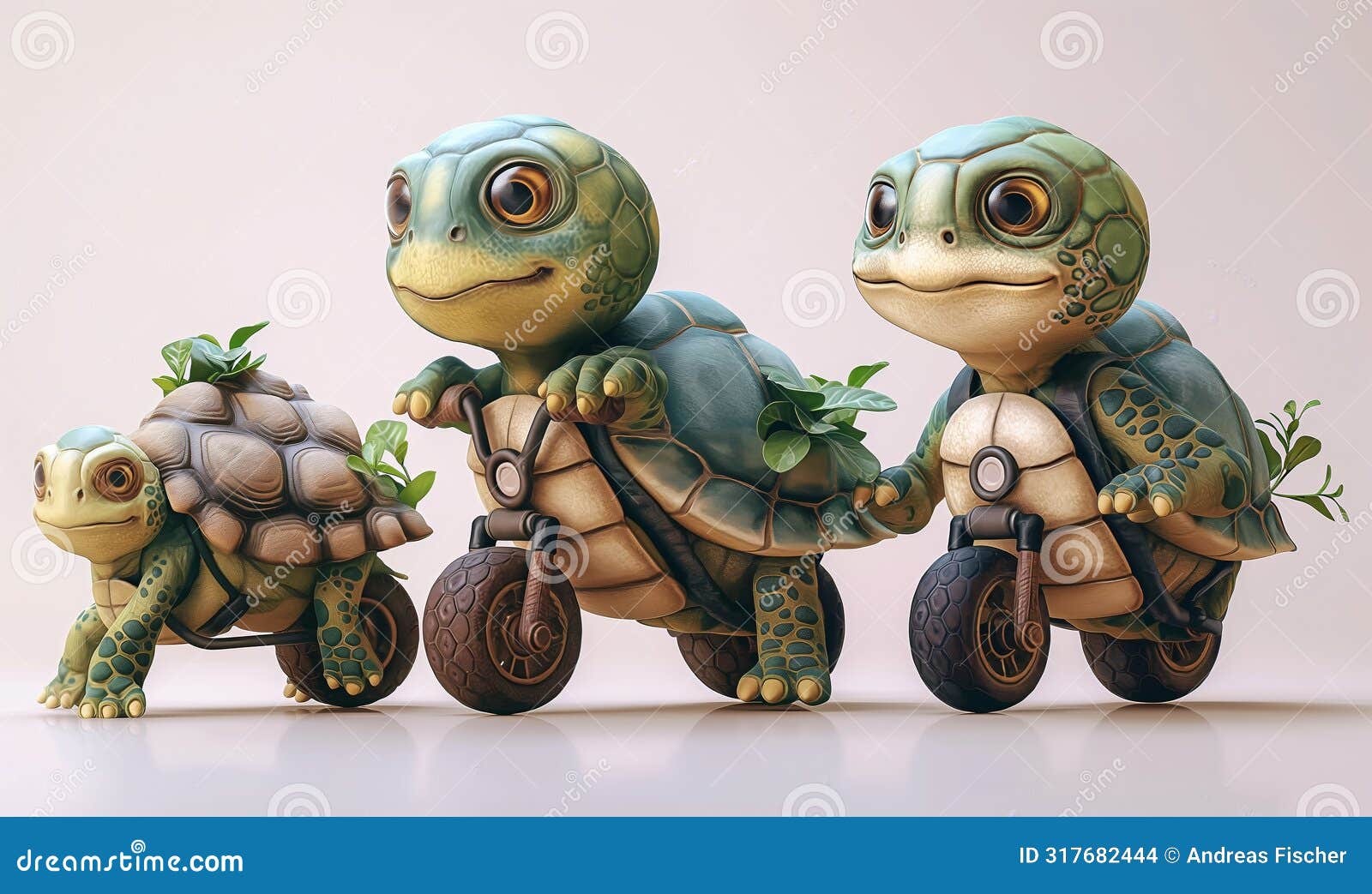 Cartoon, Little Turtles Joyfully Ride a Scooter. Stock Photo - Image of ...