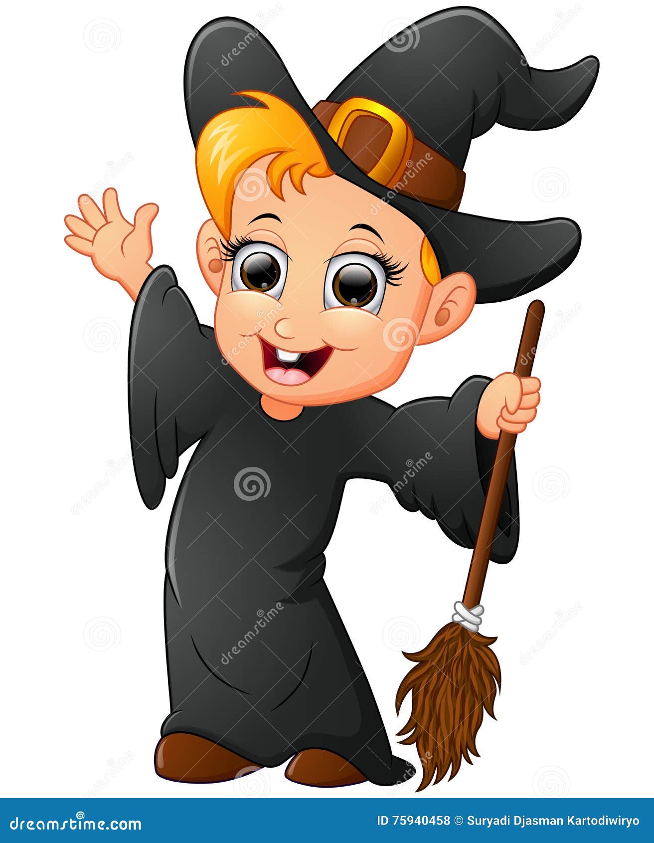 Cartoon Little Witch Waving Stock Vector - Illustration of young ...