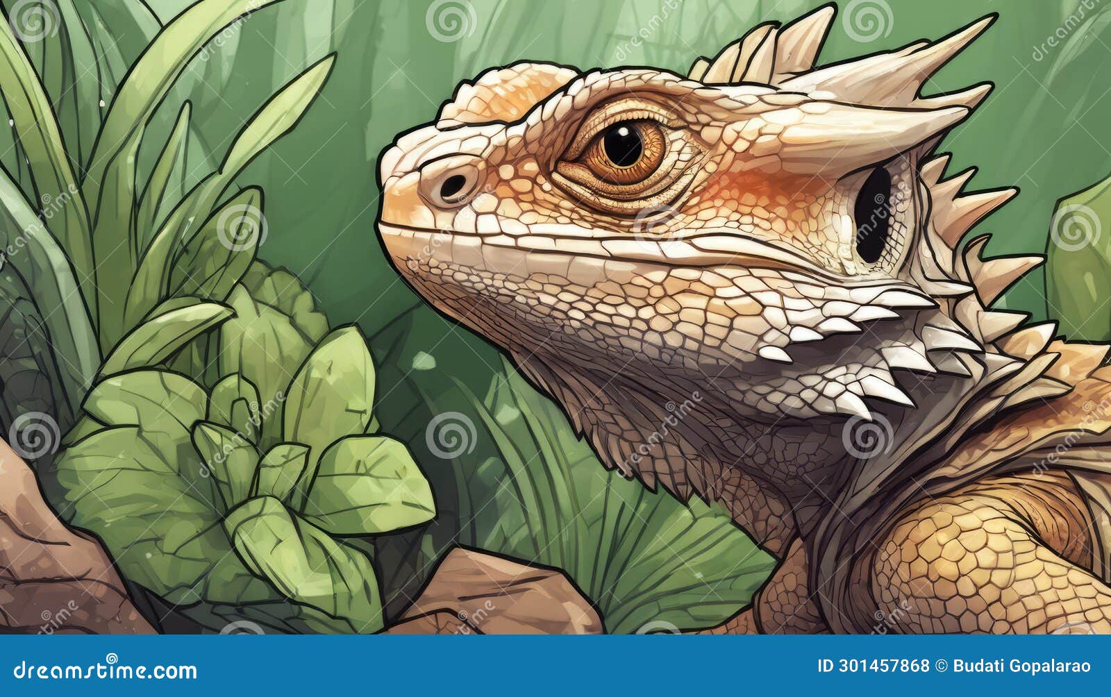 A Cartoon Lizard with a Long Tail and Horns Stock Illustration ...