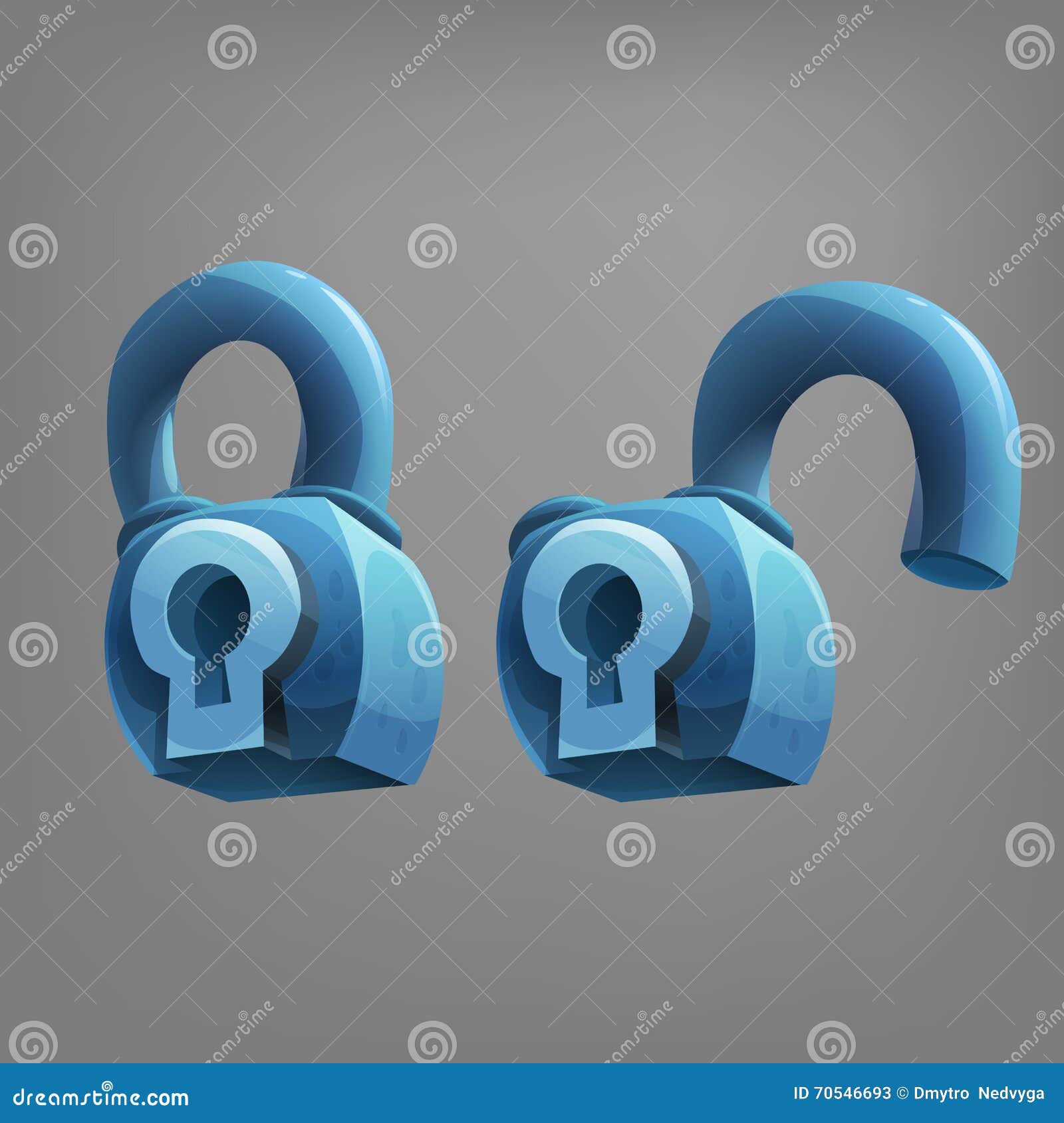 Cartoon Lock. Golden And Silver Metal Vintage Or Modern Padlock. Data ...