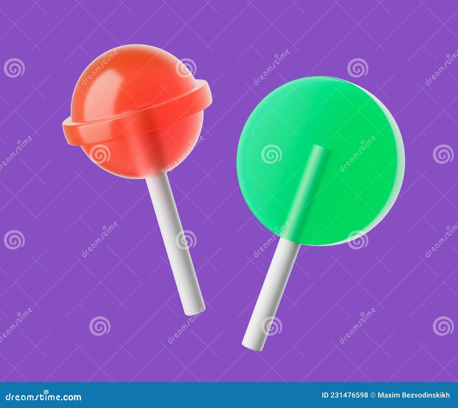 Cartoon Lollipop Group Red and Green. Simple 3d Render Illustration ...