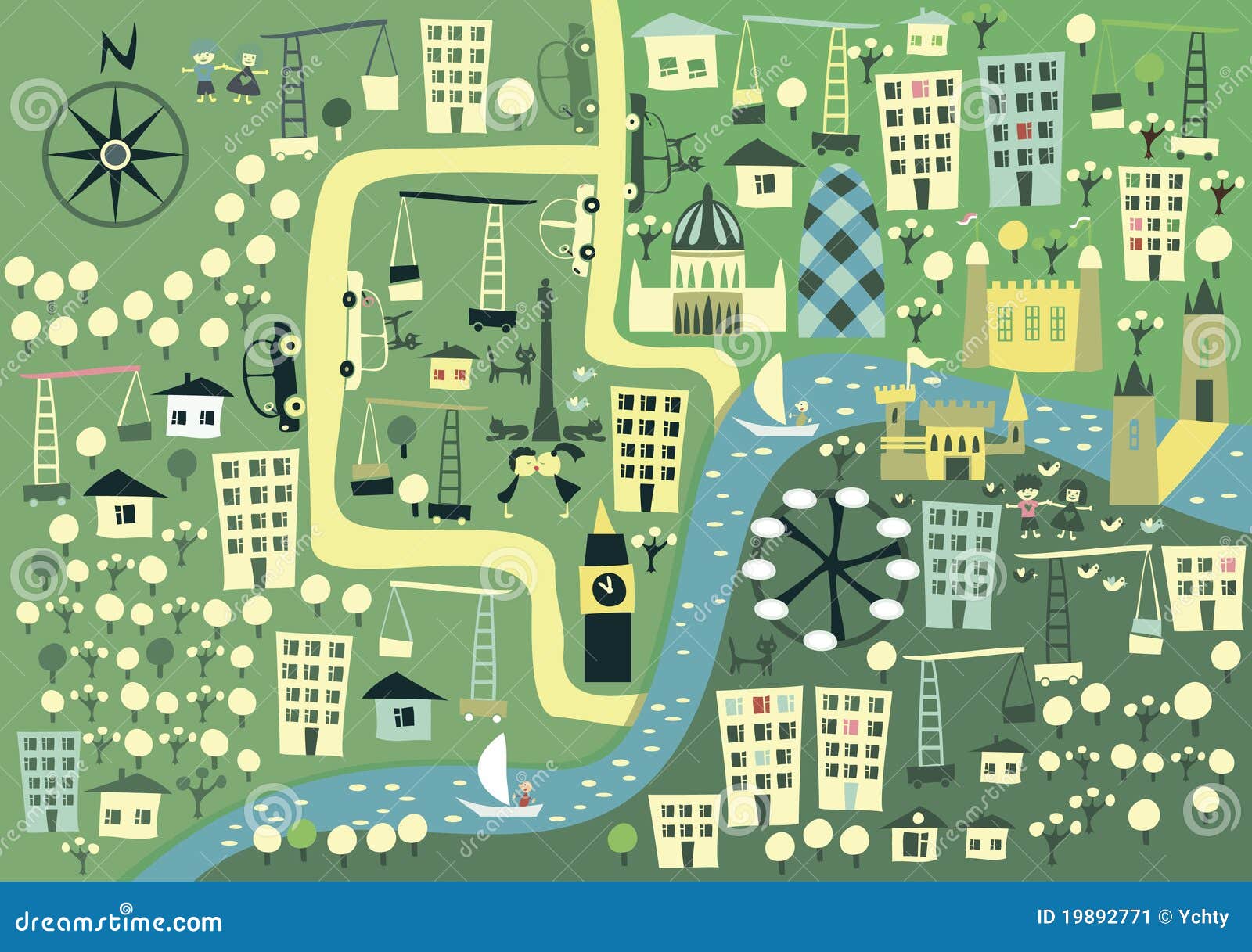 London Compass Design Map Artprint Vector Illustration | CartoonDealer ...