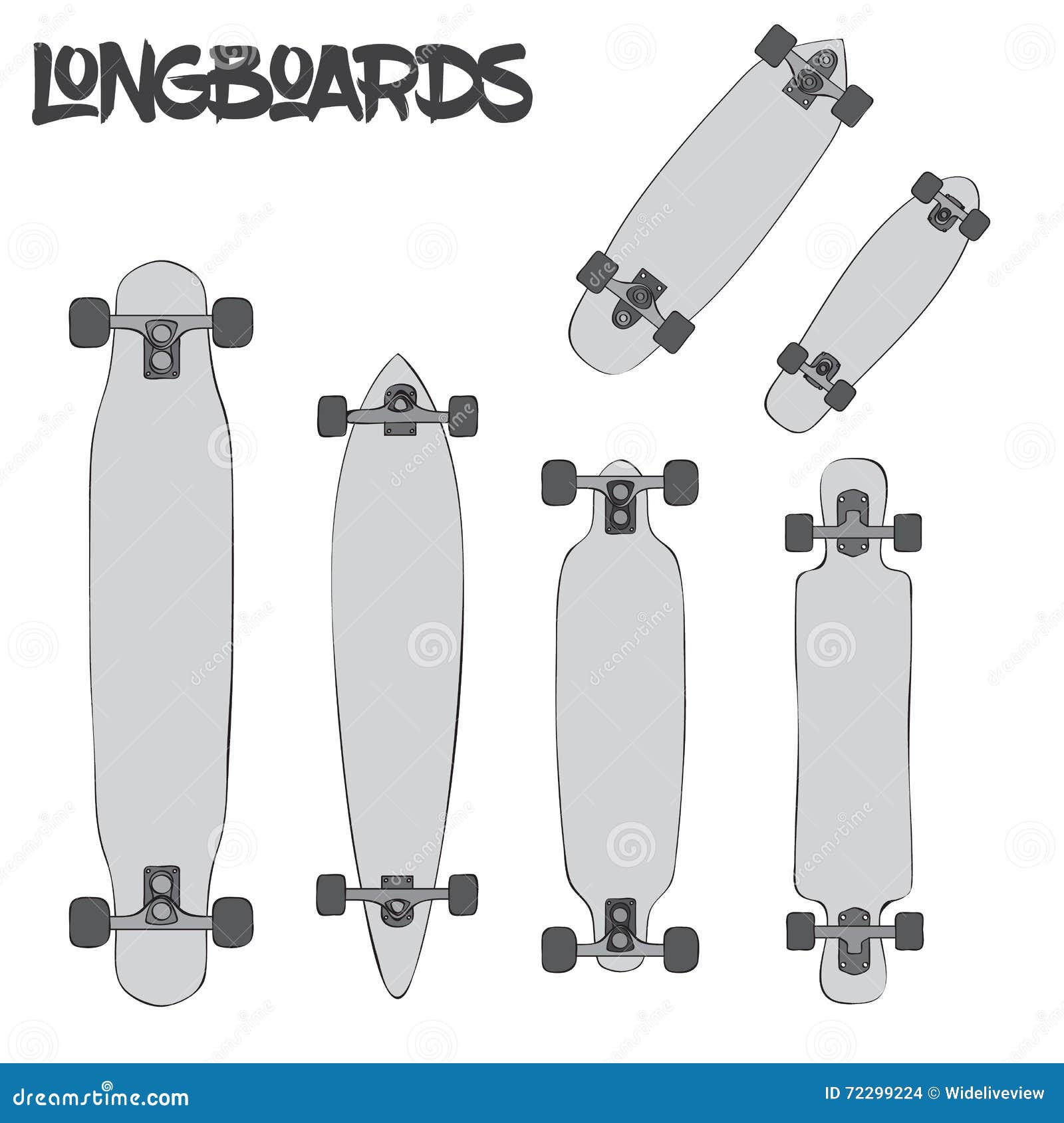 Cartoon Longboards Of Different Sizes And Kinds On White Background ...