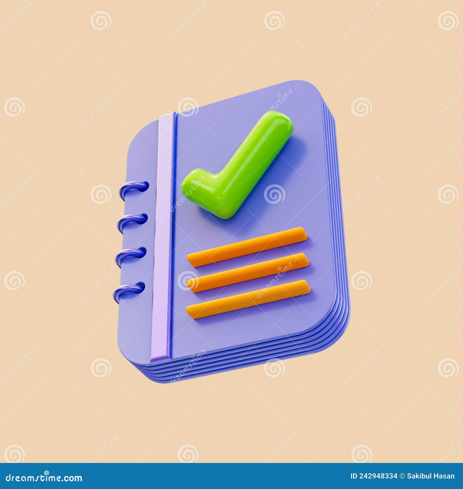 Cartoon Look Document Check Mark Icon 3d Render Concept for Paper ...