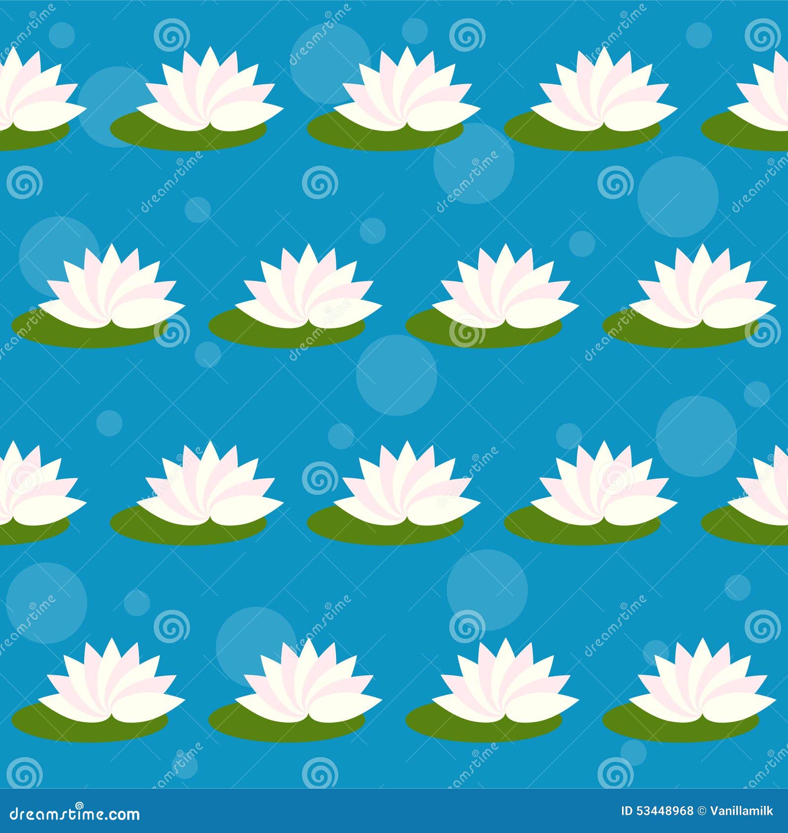 Cartoon Lotus on Bright Blue Cover Seamless Pattern Background Stock ...