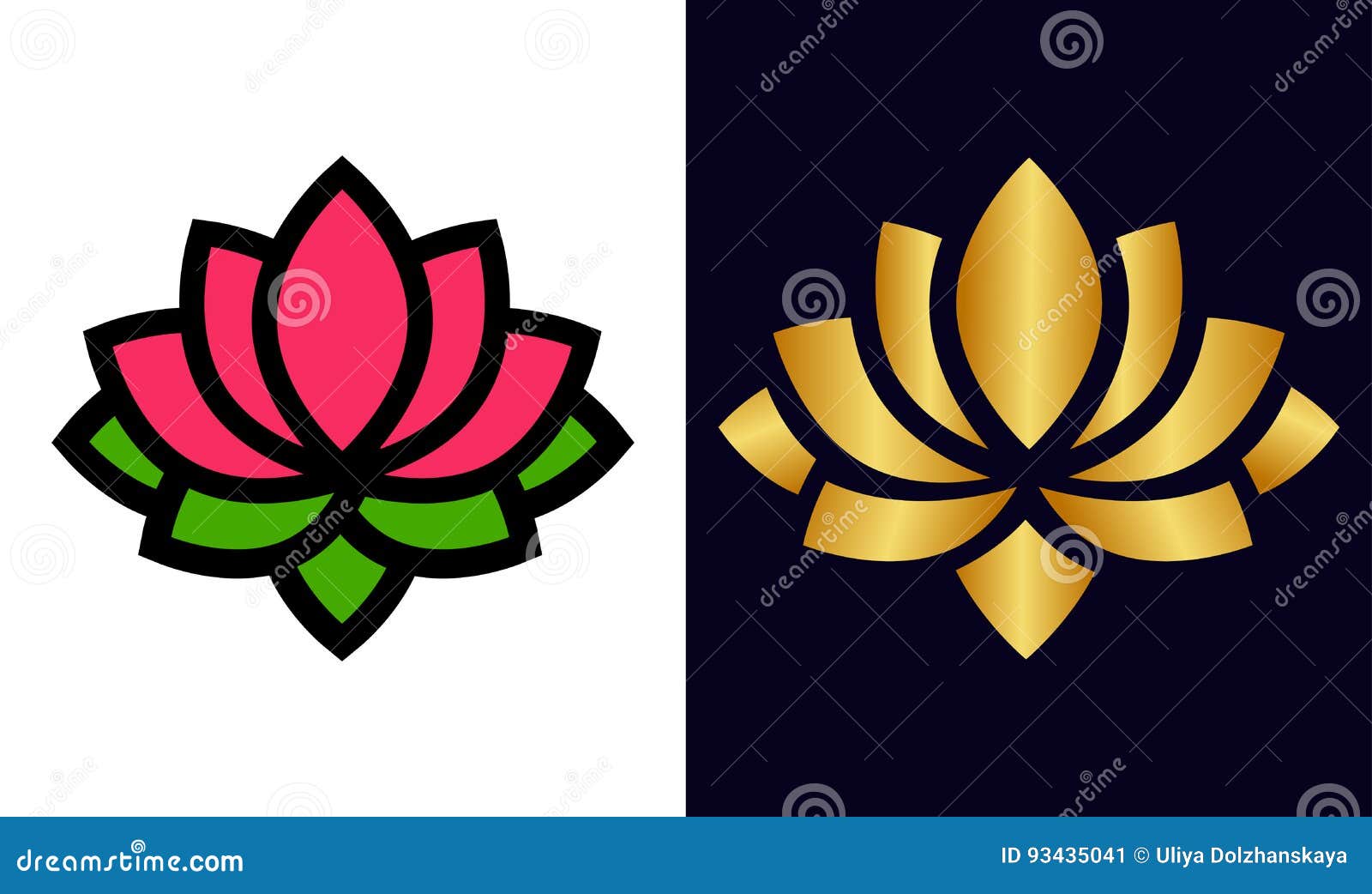 Cartoon Lotus and Lotus Flower Gold Set Stock Vector - Illustration of ...