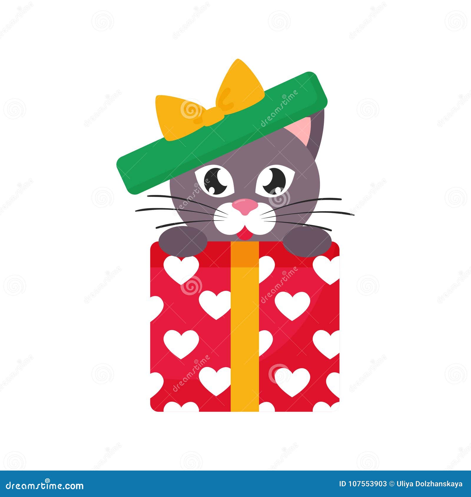 Cartoon lovely cat gift stock vector. Illustration of sweet - 107553903