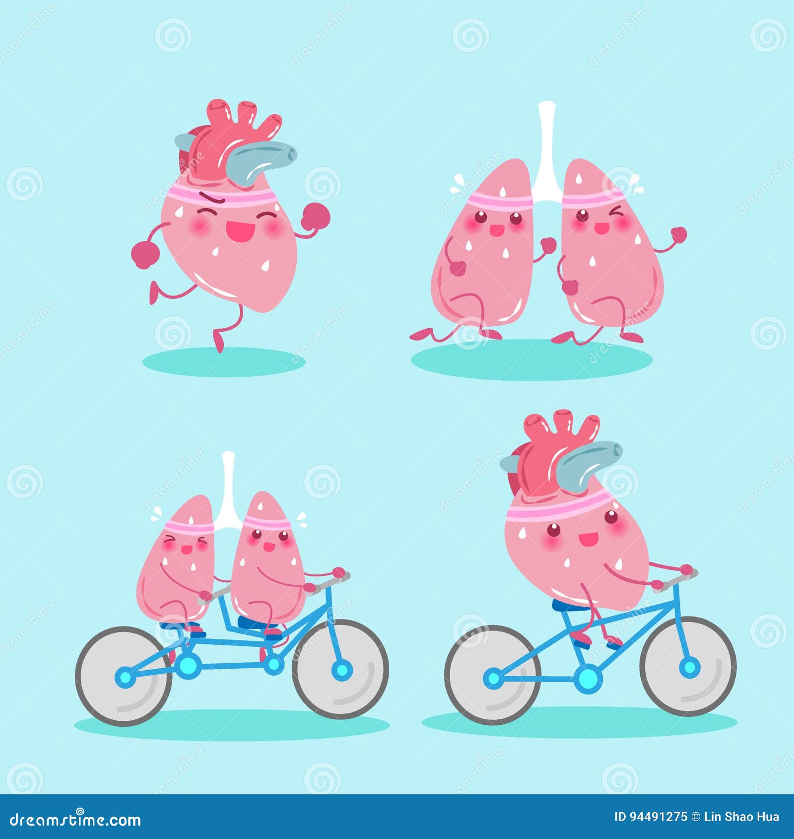 Cartoon lung and heart stock vector. Illustration of biology - 94491275