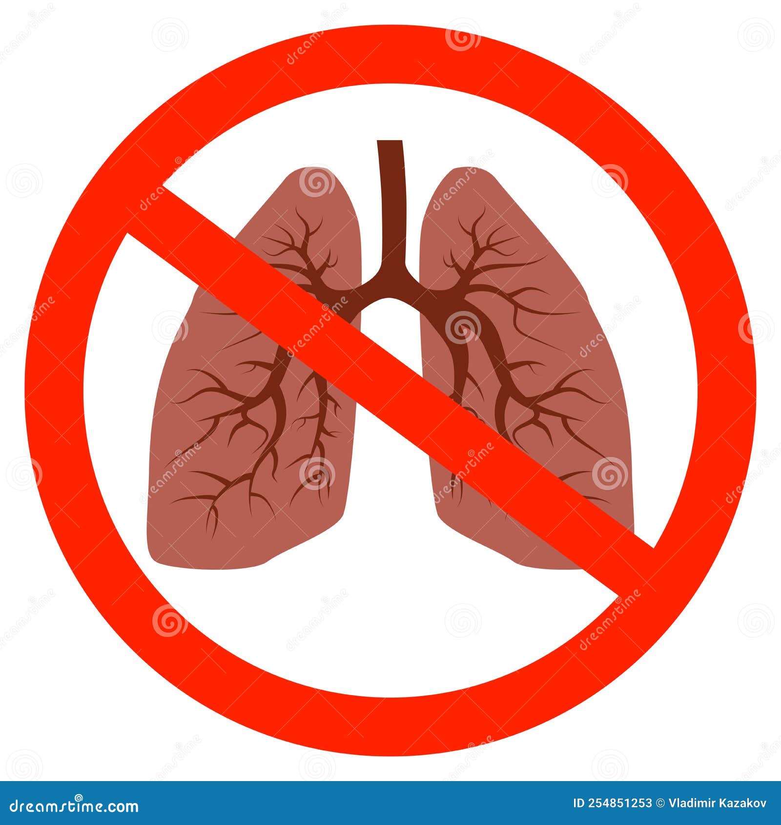 Cartoon Lungs with Bronchi in Red Prohibitory Sign Isolated on White ...