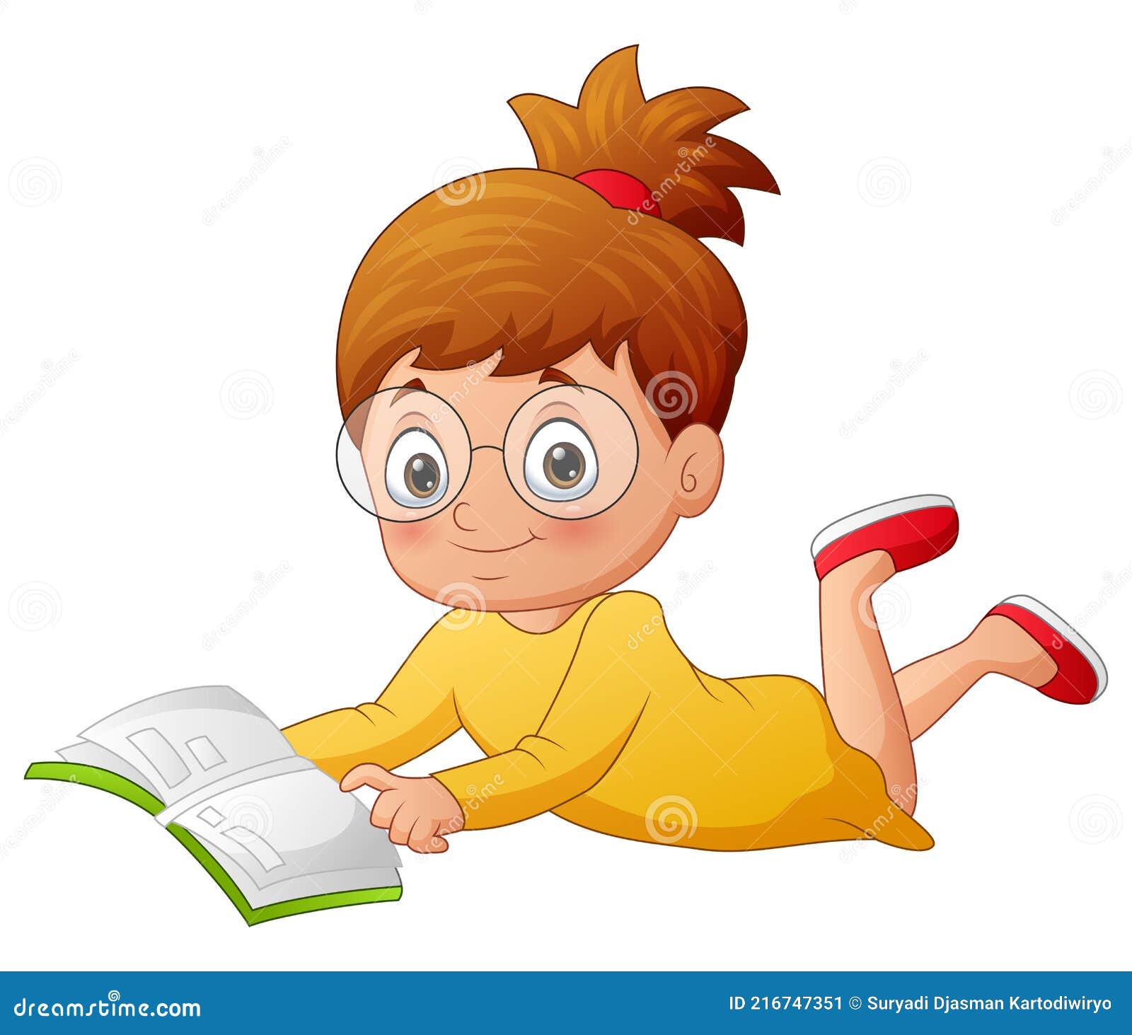 Cartoon Mädchen Studentin Legen Und Lesen Ein Buch Vektor Abbildung ...