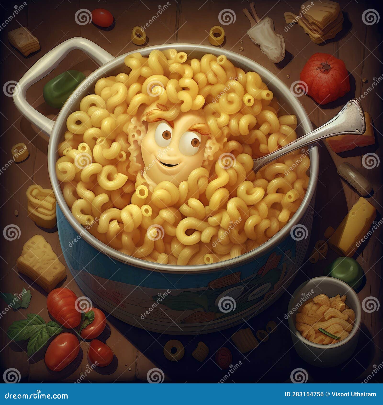 Cartoon Macaroni, Cute Cartoon Bowl of Macaroni and Cheese Stock ...