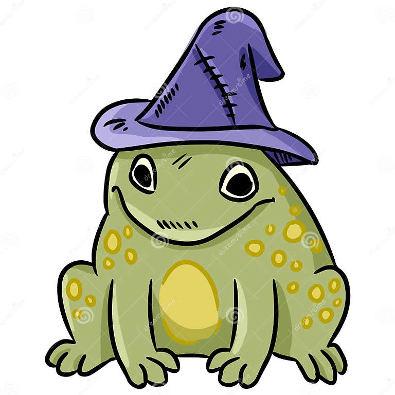 Cartoon Magic Toad with Witch Hat Colorful Doodle Stock Vector ...