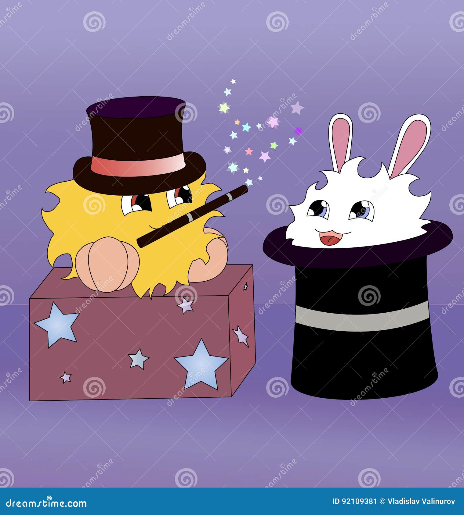 A Cartoon Magician and a Rabbit Inside a Magic Hat Stock Illustration ...