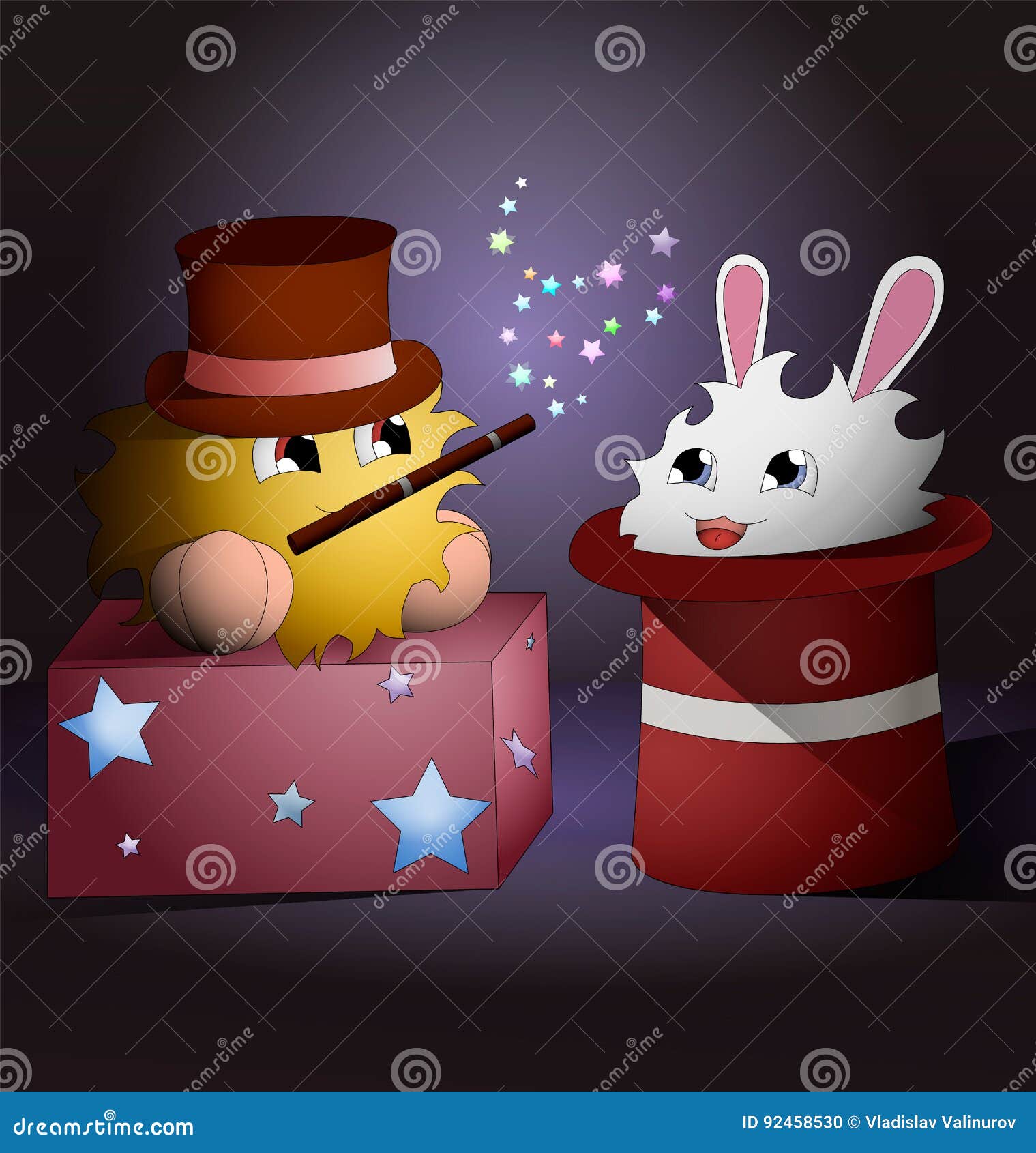 A Cartoon Magician and a Rabbit Inside Magic Hat Stock Vector ...