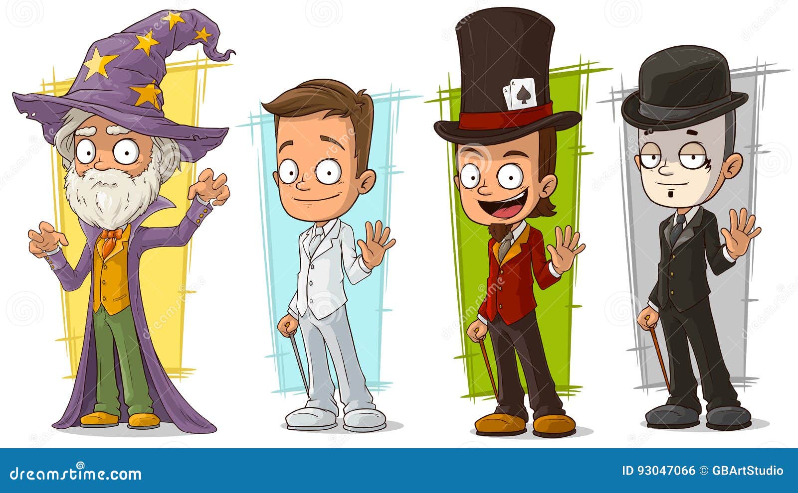 Cartoon Magician Wizard and Mime Character Vector Set Stock Vector ...