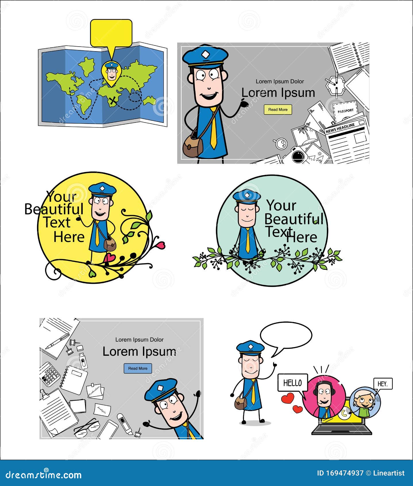 Cartoon Mailman Character Concepts - Collection of Concepts Vector ...