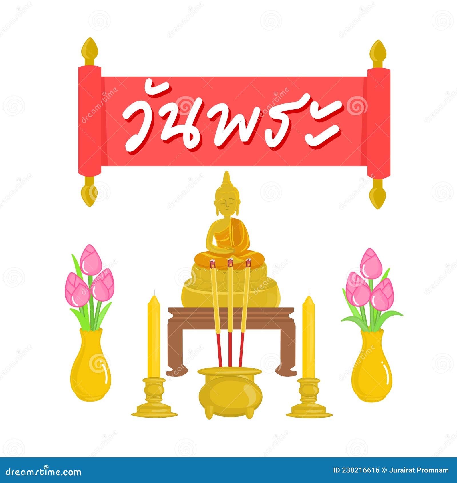 Cartoon Makha Bucha Day Vector. Stock Illustration - Illustration of ...
