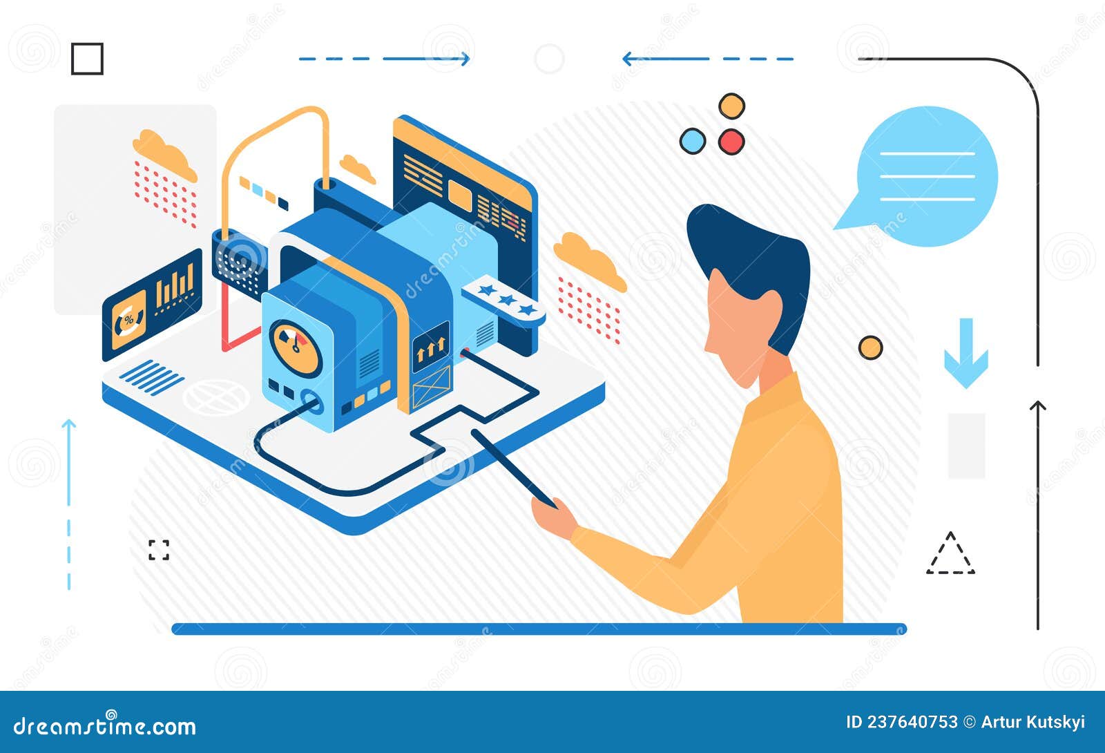 Cartoon Male Data Processing Employee Stock Illustration - Illustration ...