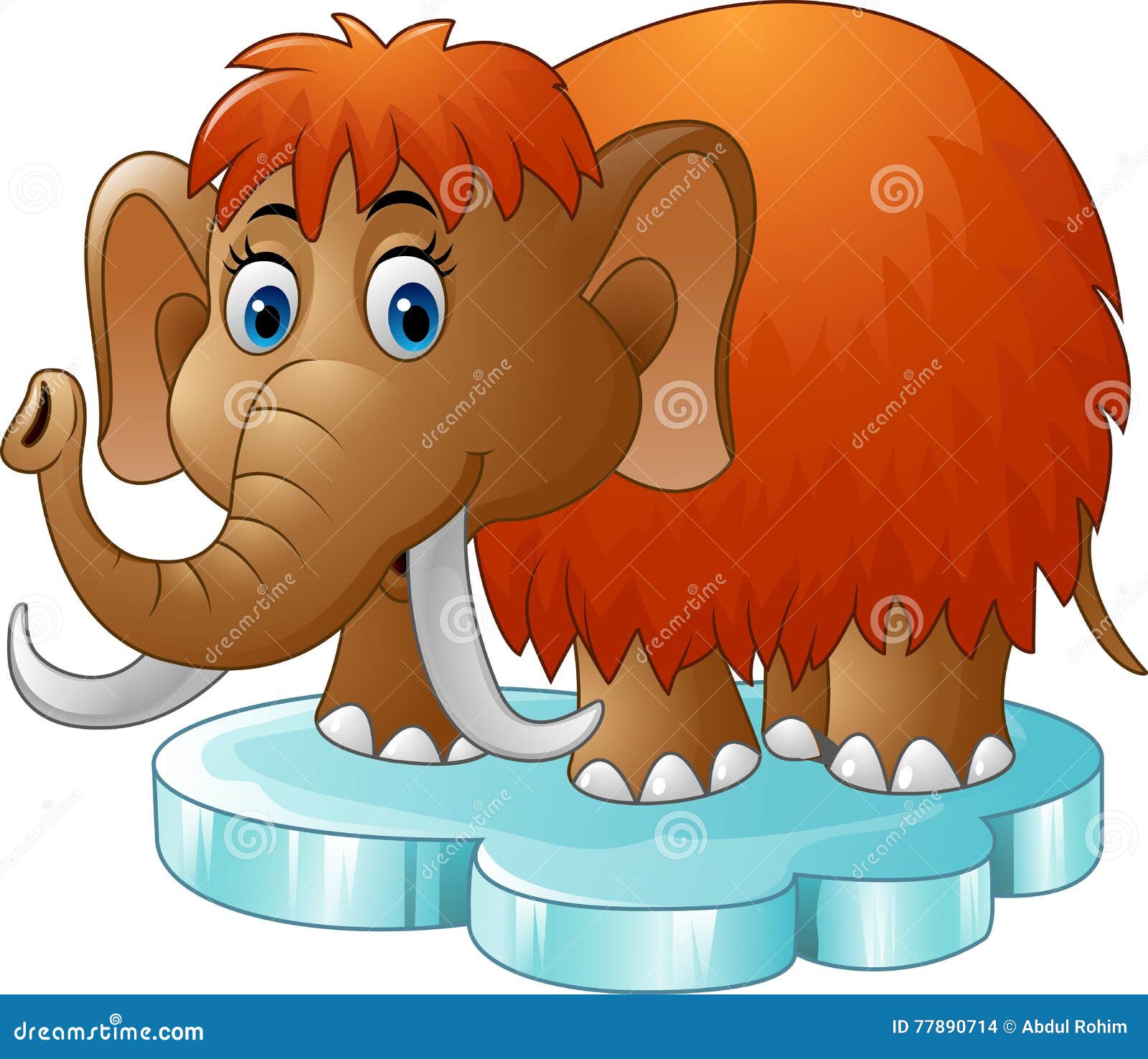 Cartoon Mammoth Standing on Floe Stock Vector - Illustration of happy ...