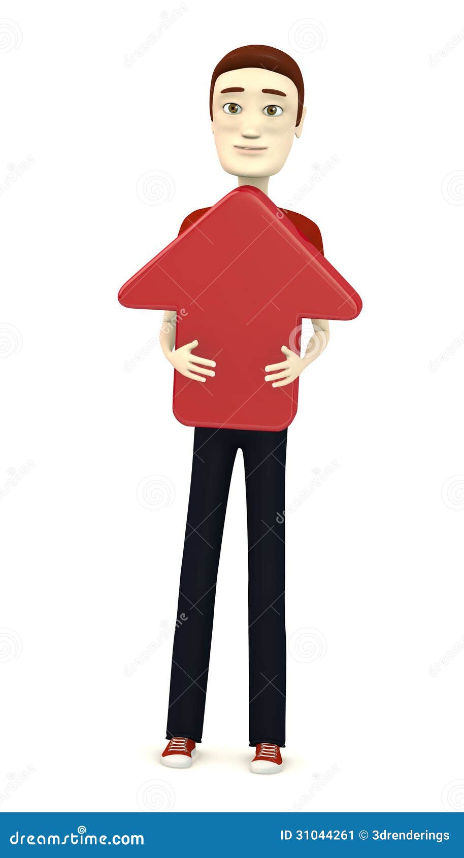 Cartoon Man with Arrow - Upload Icon Stock Illustration - Illustration ...